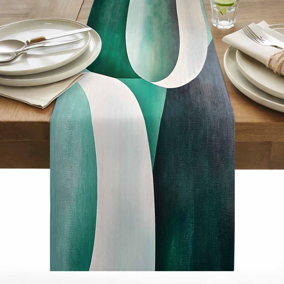 Abstract Stitching Table Runner 13x72 inch Green White Curve Gradient ...