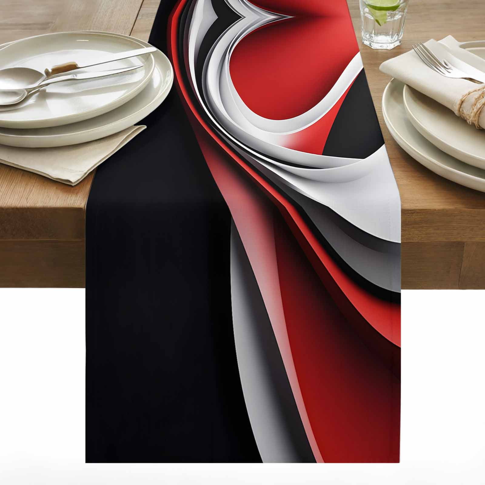 Abstract Stitching Table Runner 13x72 inch Red Black Gary Water Ripple ...