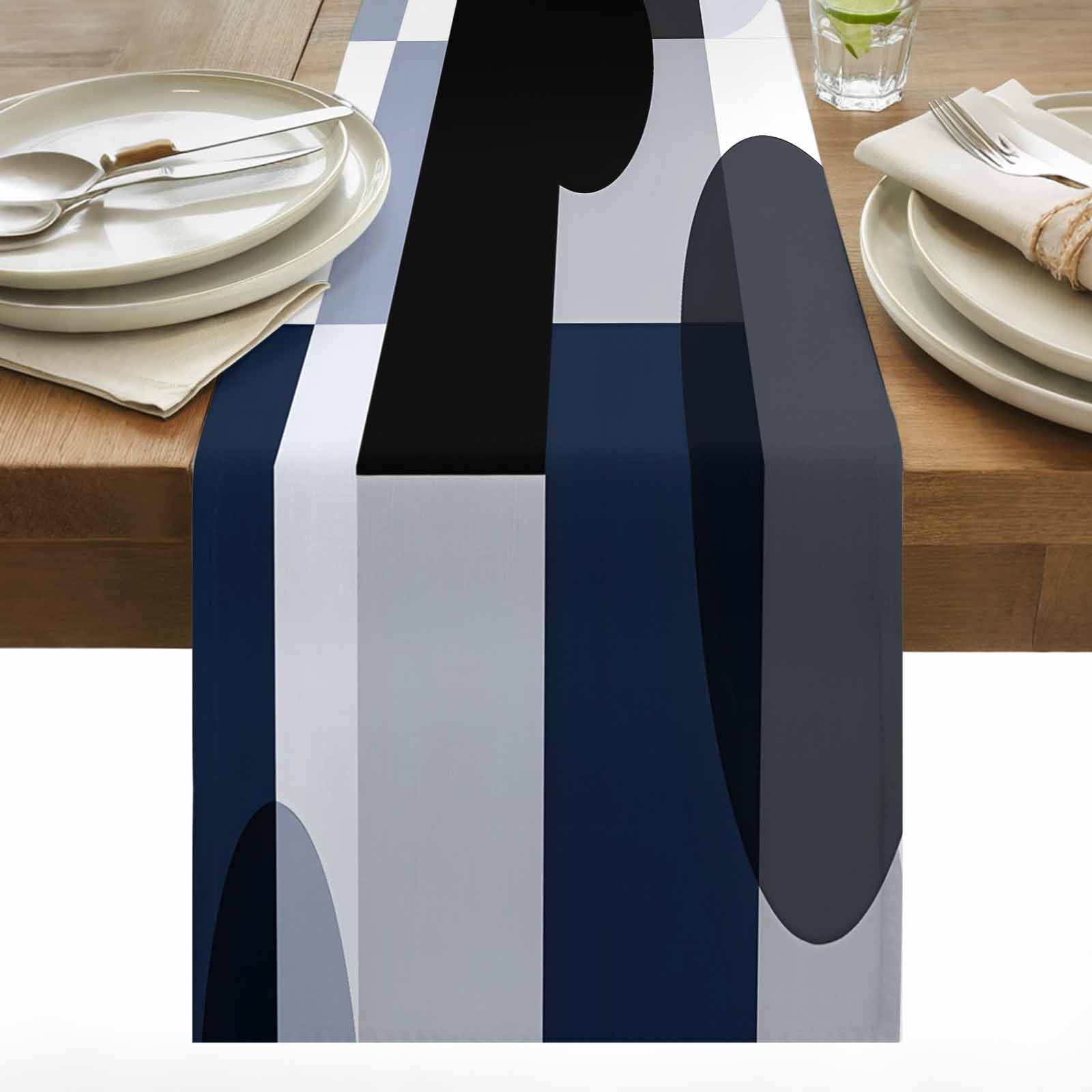 Abstract Stitching Table Runner 13x90 inch Blue Black Square Round ...