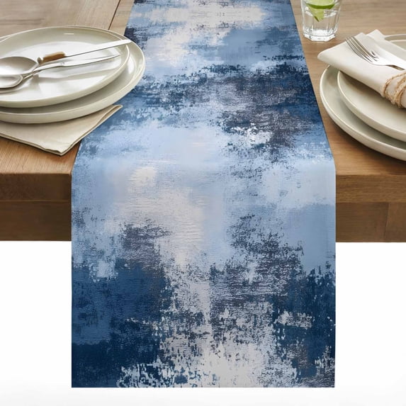 Abstract Stitching Table Runner 13x90 inch Blue White Blend Texture ...