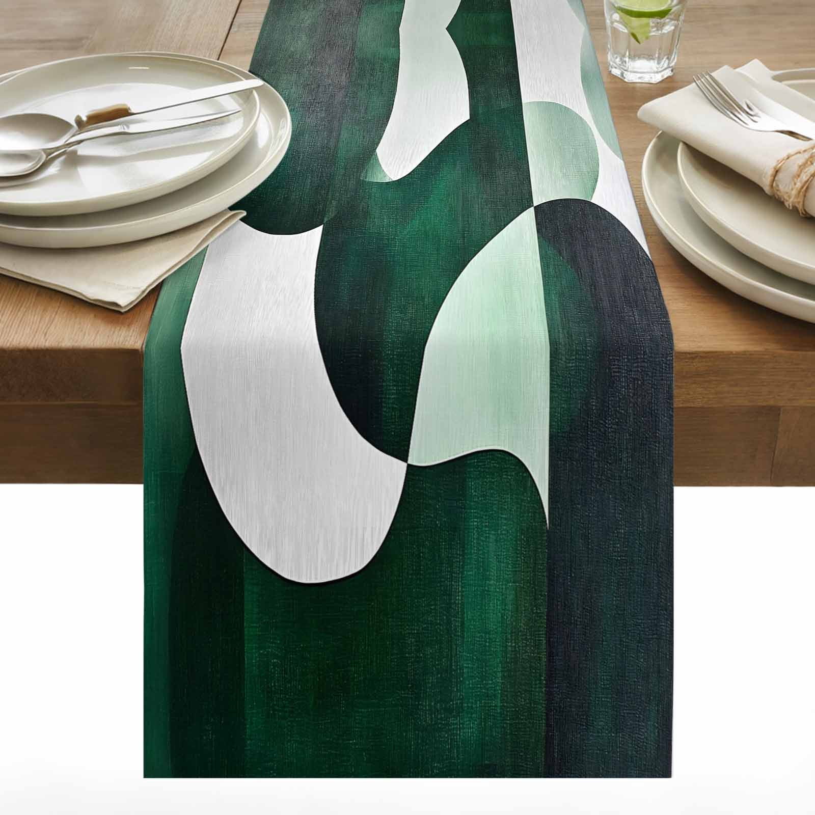 Abstract Stitching Table Runner 13x90 inch White Green Gradient Stripes ...