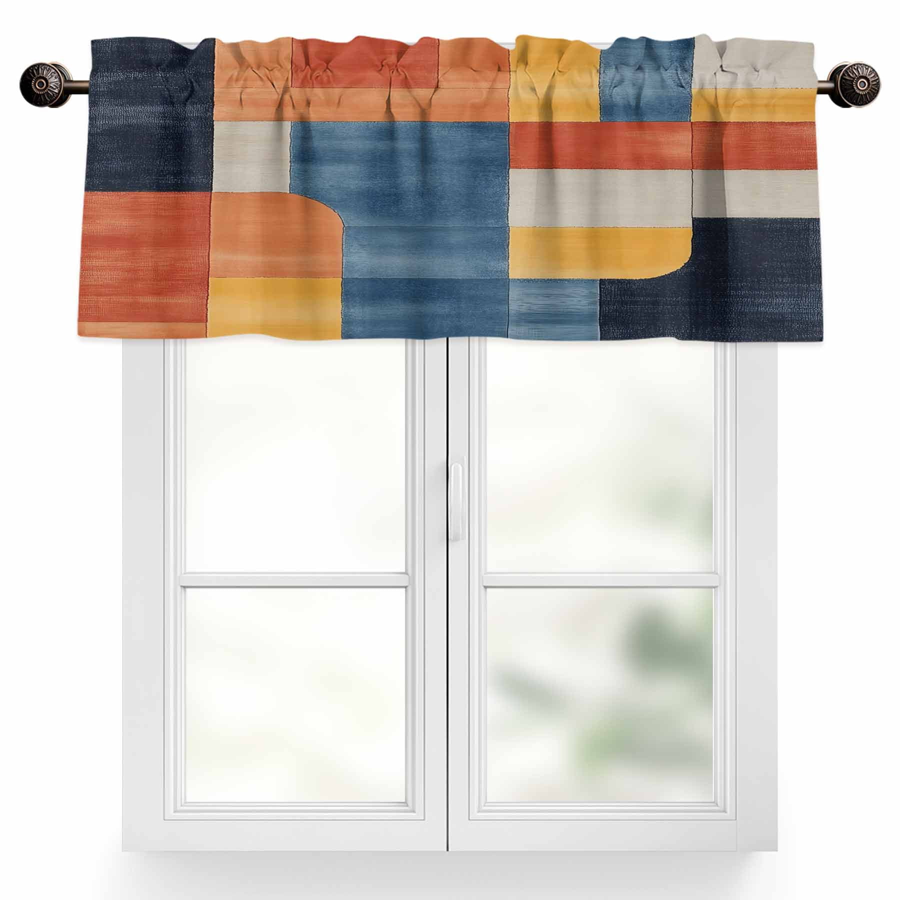 Abstract Stitching Valances for Windows, 42 x 12in, White Orange Blue ...