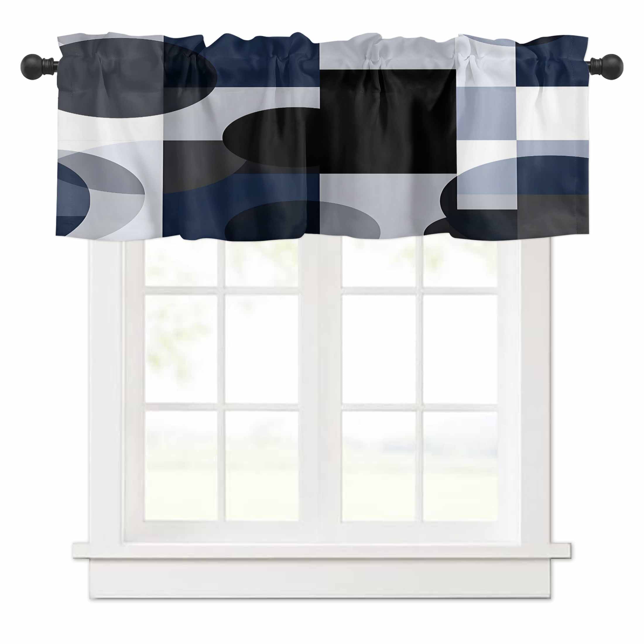 Abstract Stitching Valances for Windows Blue Black Square Round Visual ...