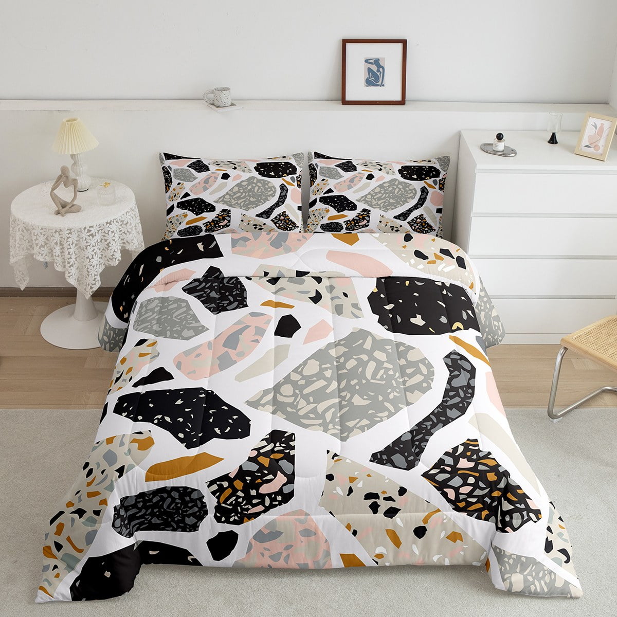 Abstract Stone Bedding Set Full Modern Art Comforter Set, Black Grey ...