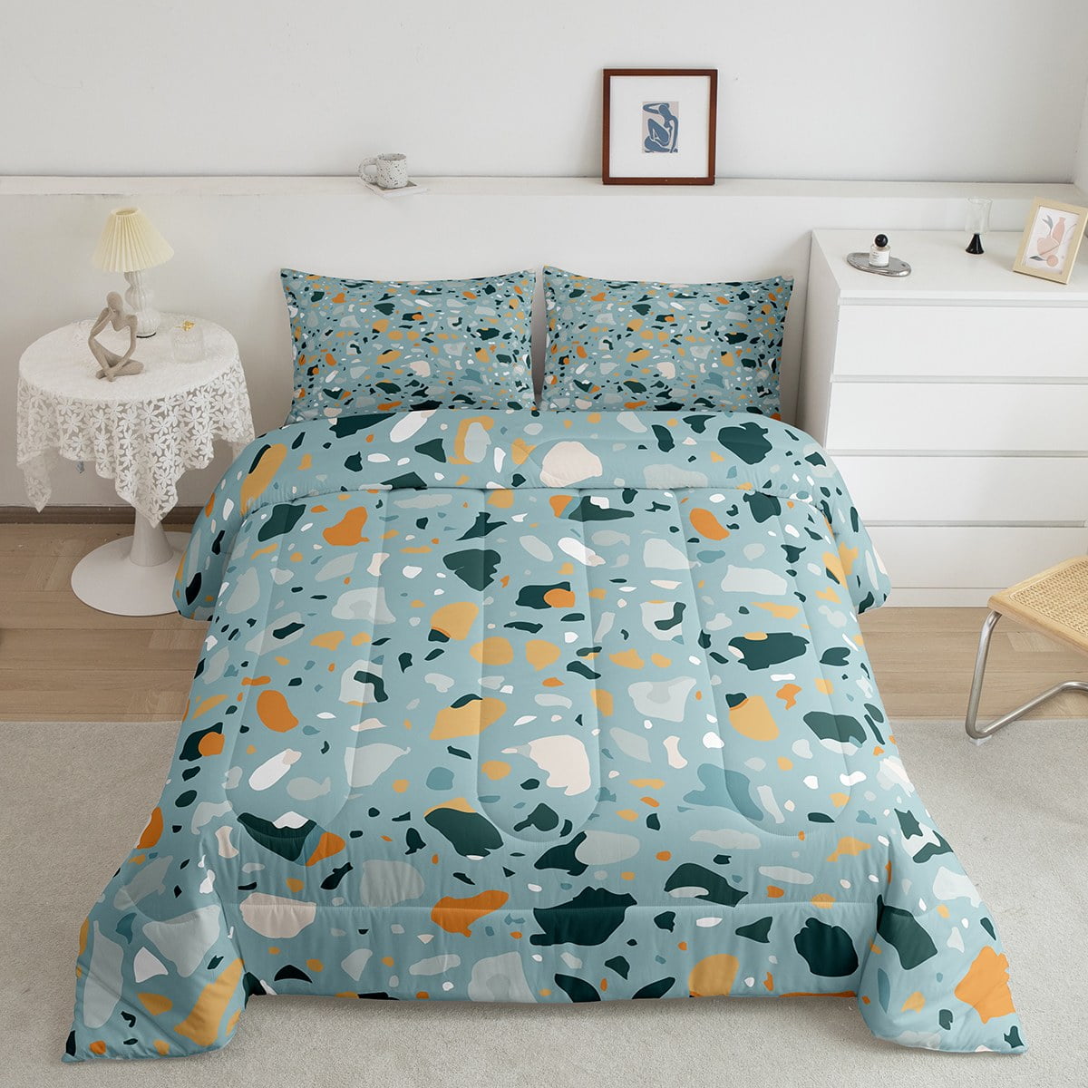 Abstract Stone Comforter Set Queen Modern Art Bedding Set, Teal ...
