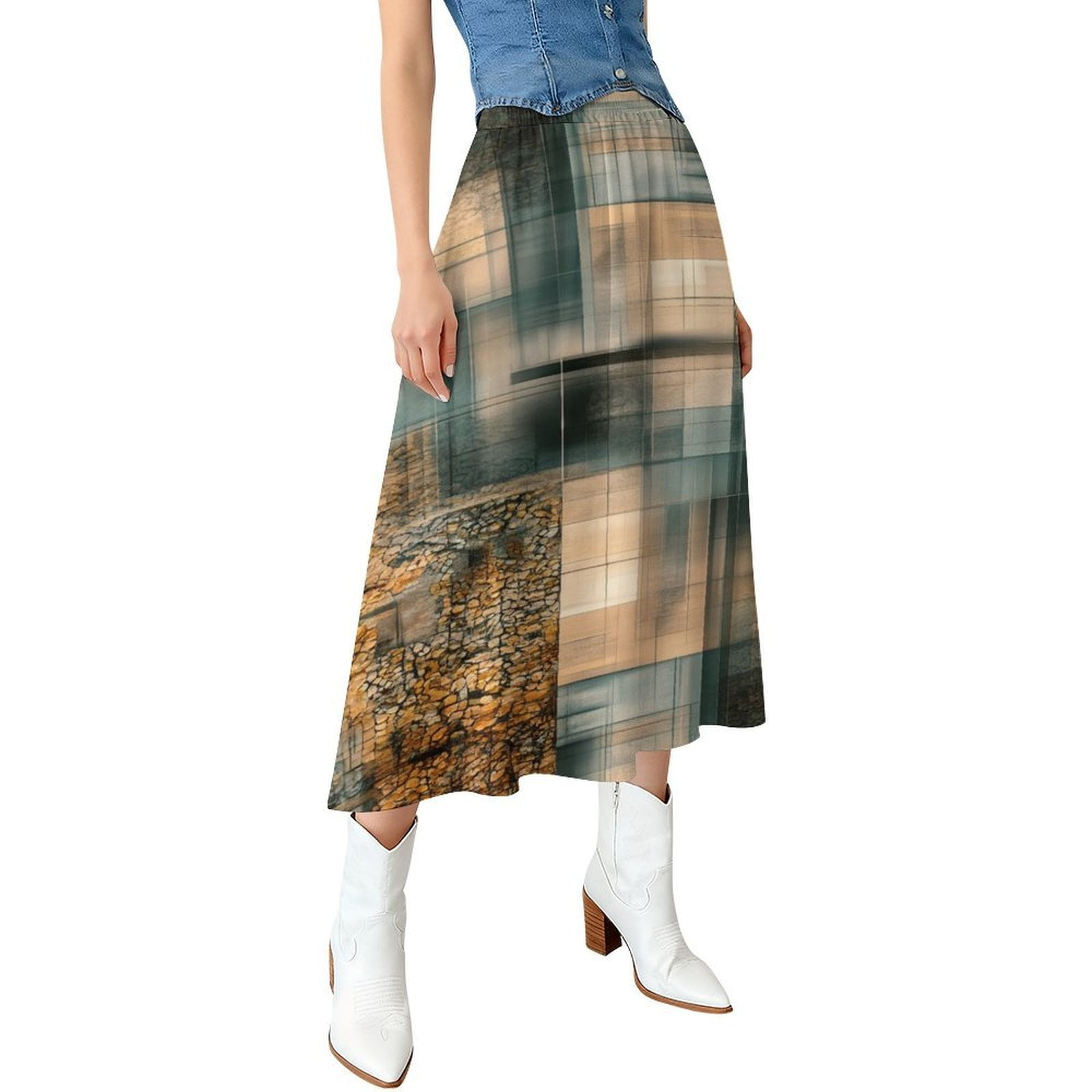 Abstract Stone Geometric Design Women High Waist Midi Skirt Elegant ...