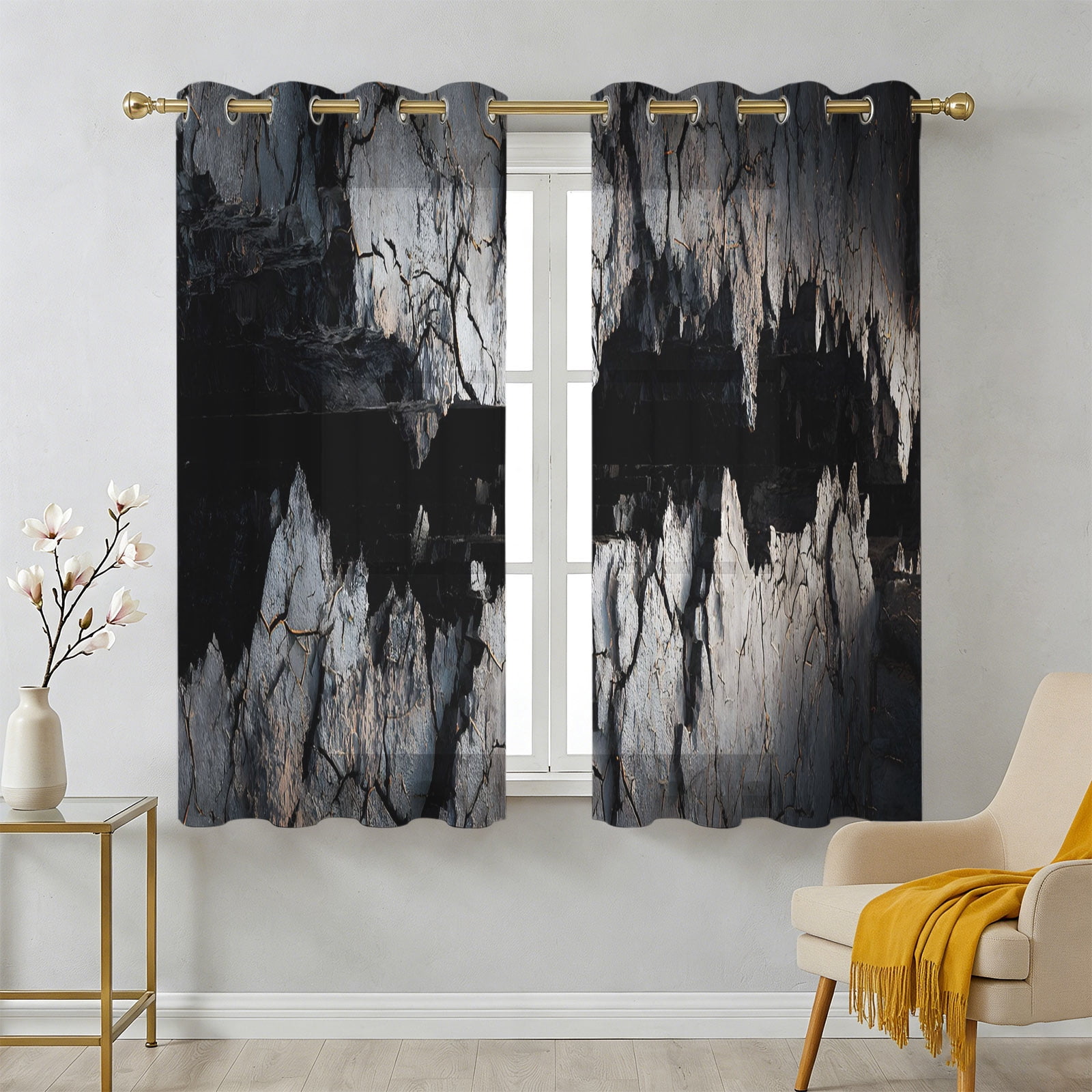Abstract Stone Sheer Curtains 54 Inch Long 2 Panels, Modern Artistic ...