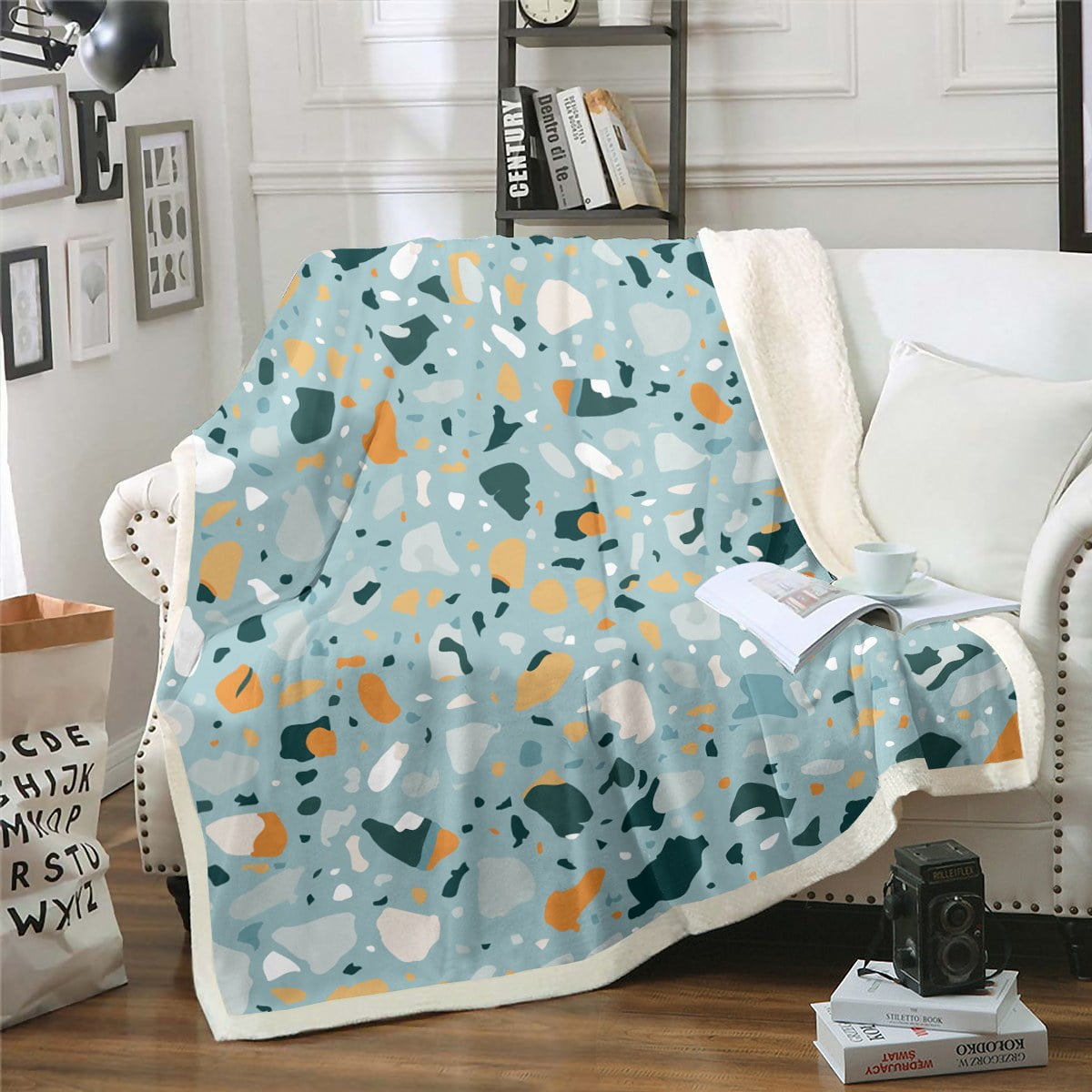 Abstract Stone Throw Blanket for Couch Modern Art Sherpa Blanket, Teal ...