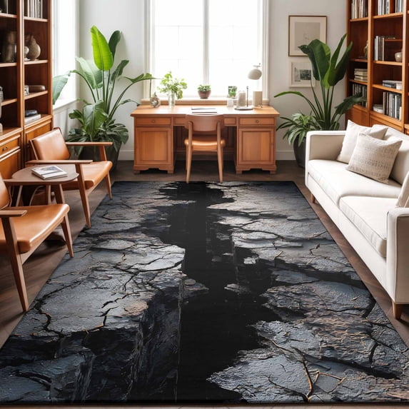 Abstract Stone Washable Area Rug 6 x 9 ft Modern Artistic Realistic ...