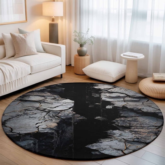 Abstract Stone Washable Round Area Rug 7 ft, Modern Artistic Realistic ...