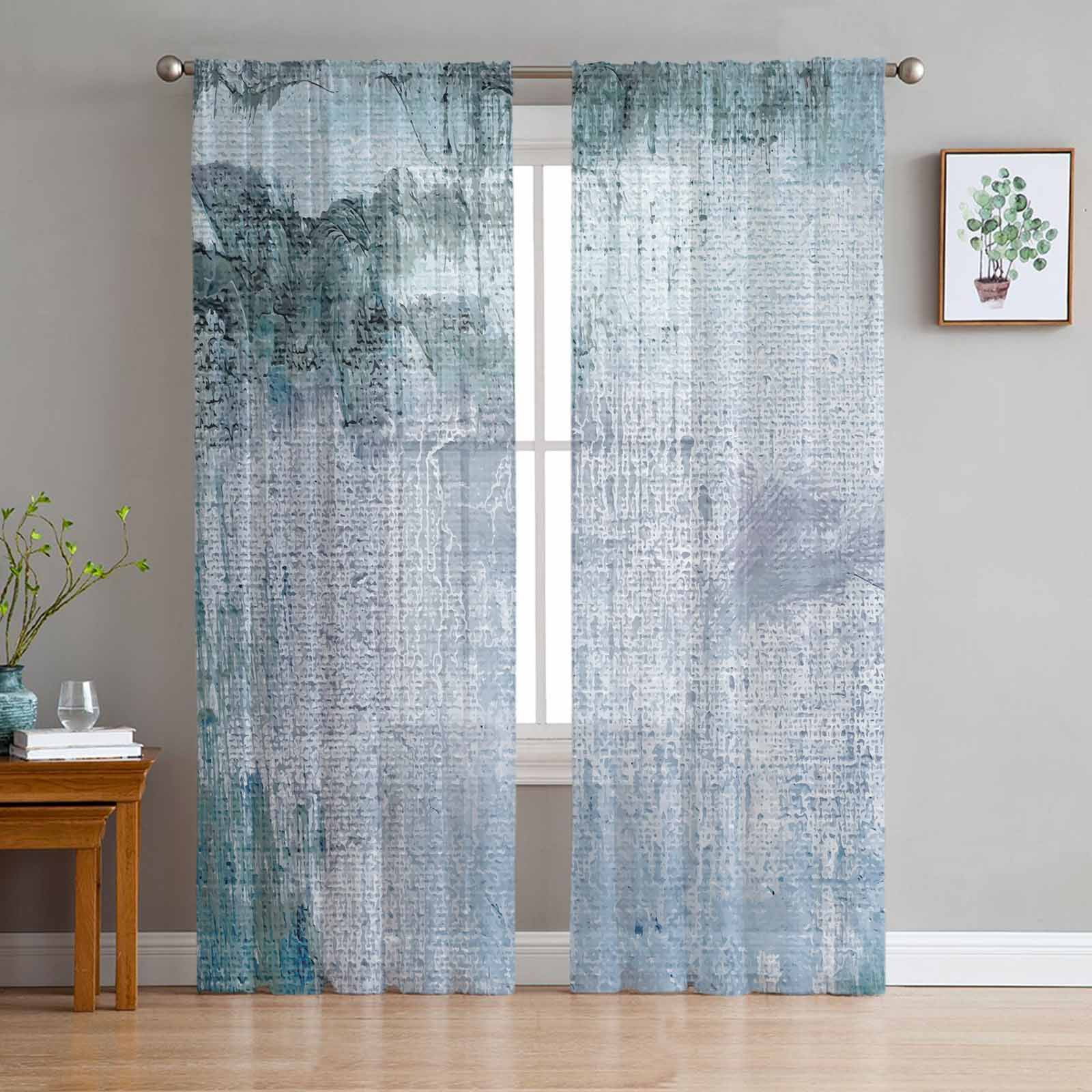 Abstract Streamline Modernist Marble Blue Sheer Tulle Home ration ...