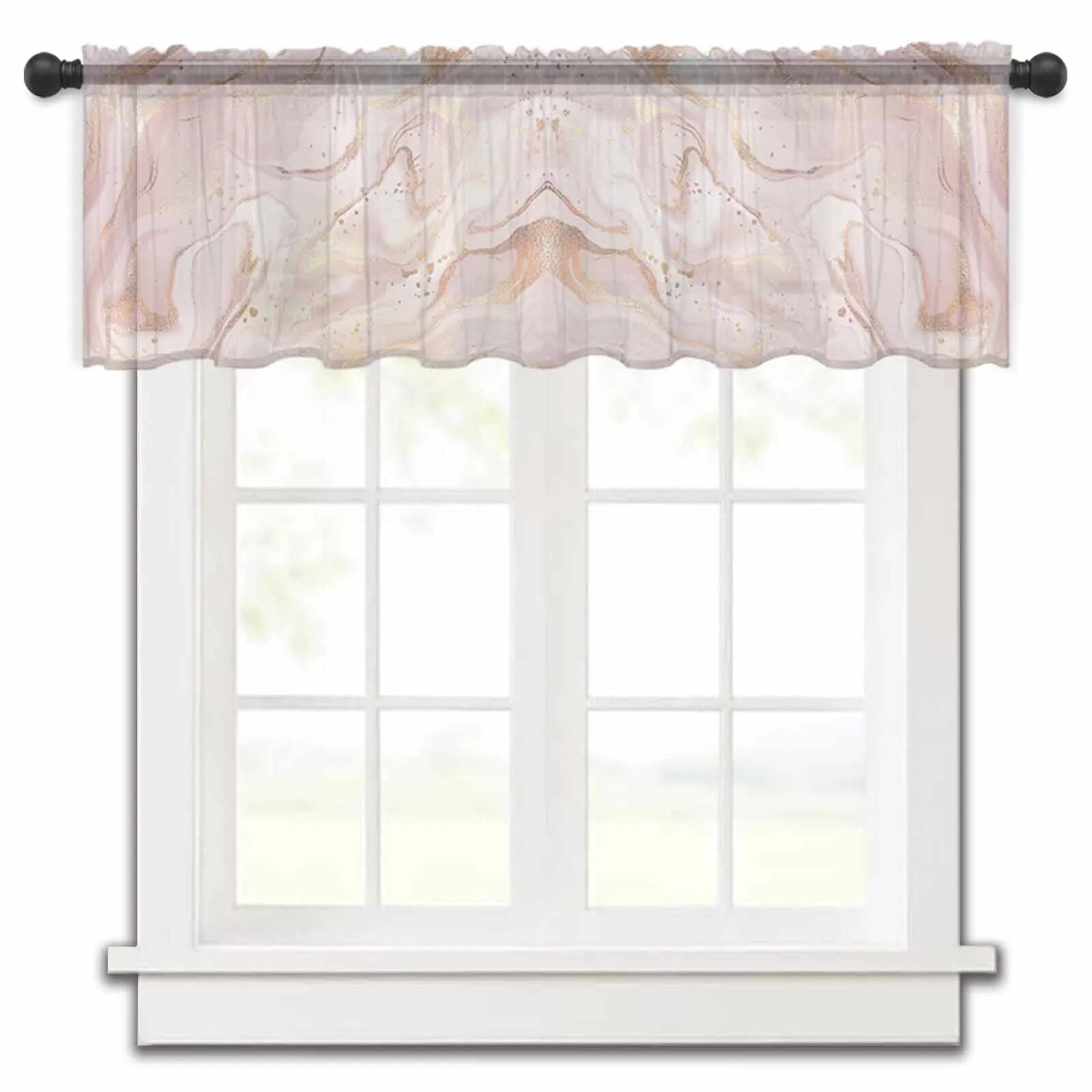 Abstract Streamline Modernist Marble Blue Small Window Curtain Tulle ...