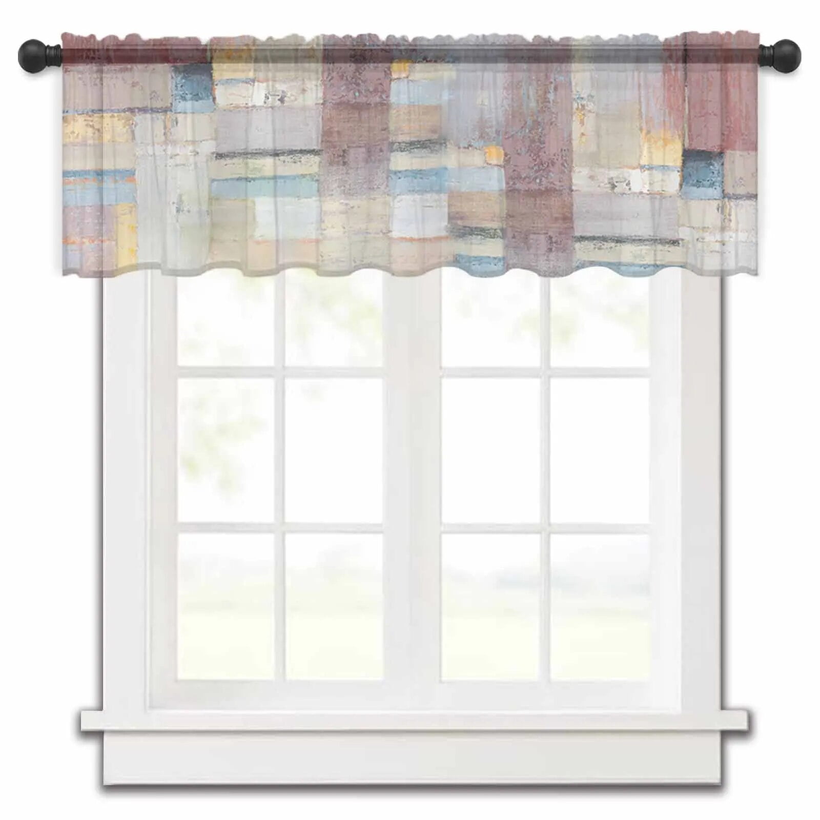 Abstract Streamline Modernist Marble Blue Small Window Curtain Tulle ...