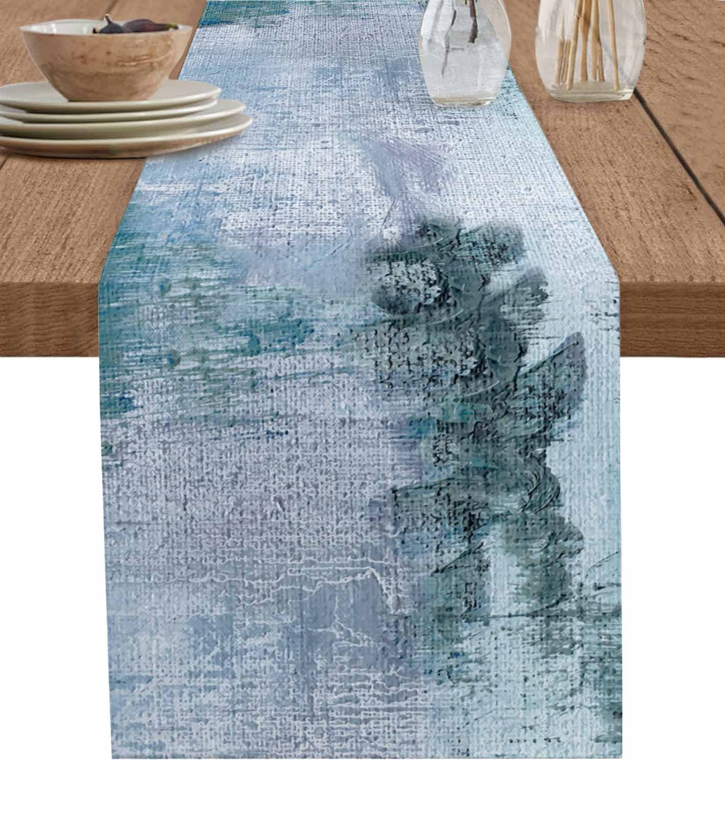 Abstract Streamline Modernist Marble Blue Table Runner Home Wedding ...