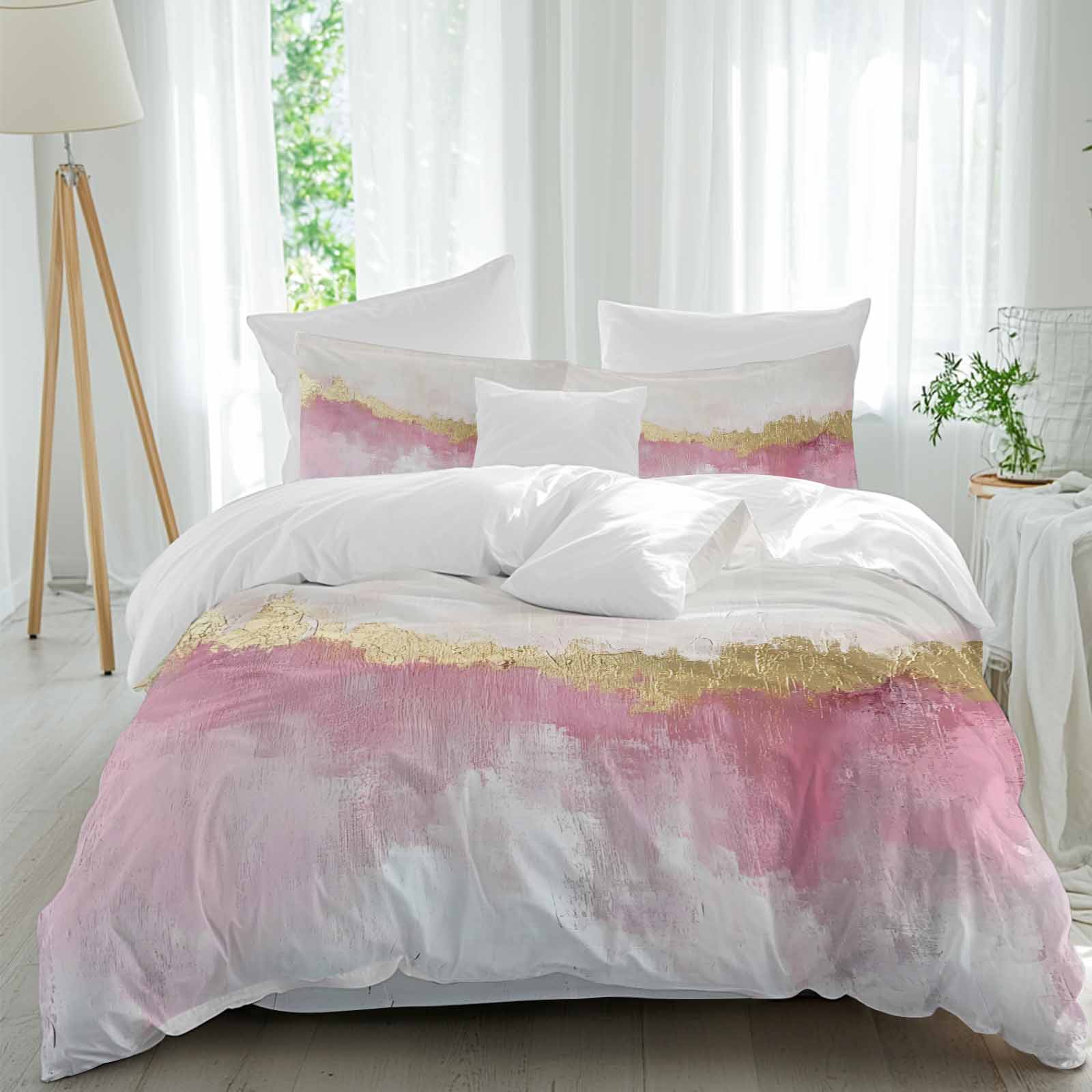 Abstract Street Art 4 Piece Duvet Cover Set Full Size Pink Gold ...