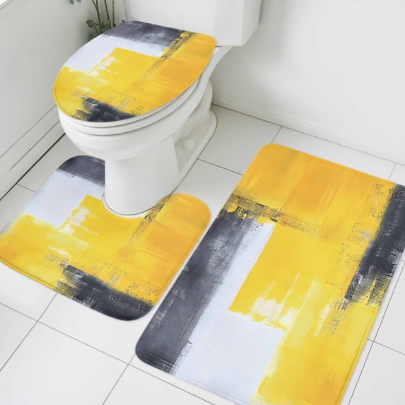 Abstract Street Art Bathroom Rugs Set Retro Yellow Gary Graffiti Art ...