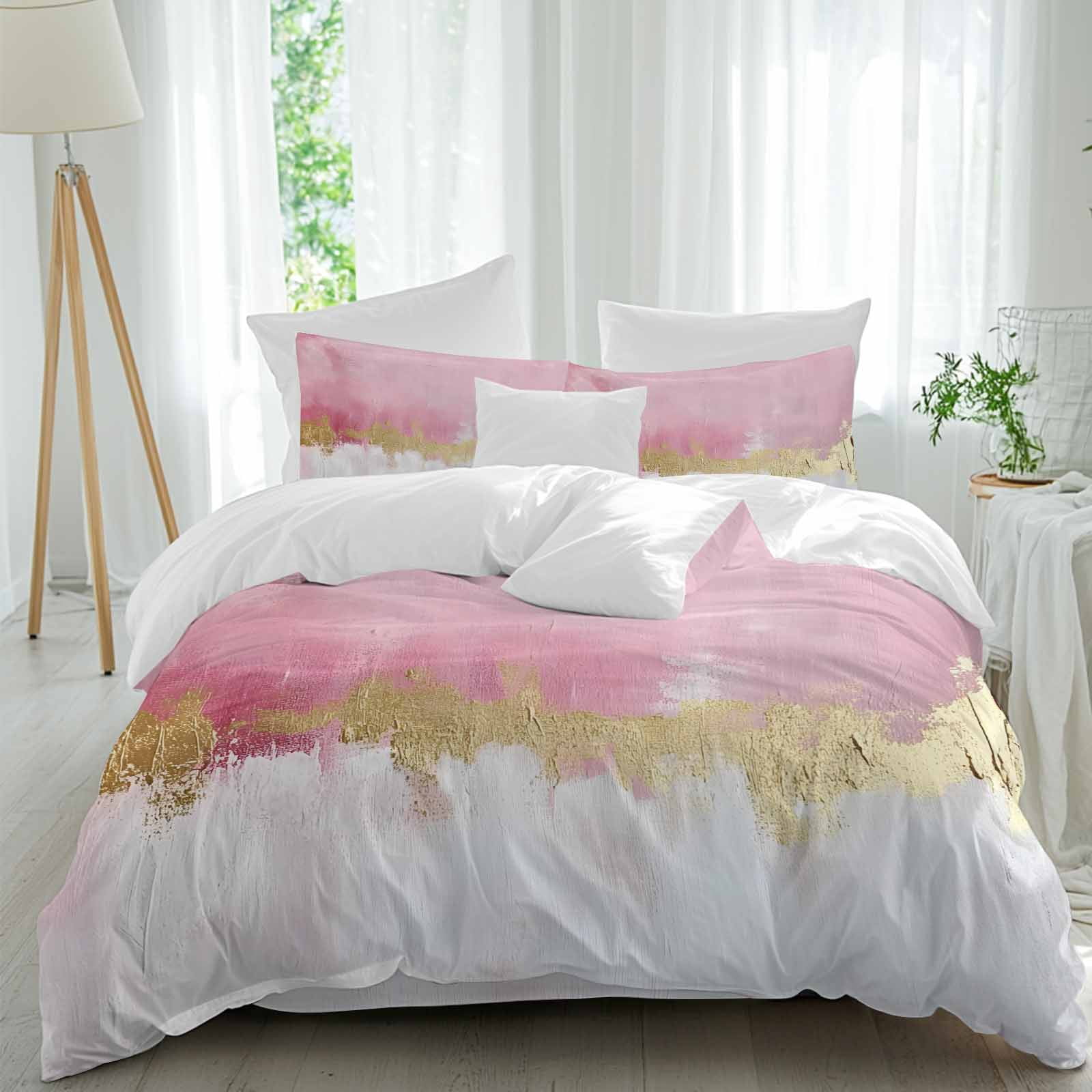 Abstract Street Art California King Duvet Cover Set, Pink Gold ...