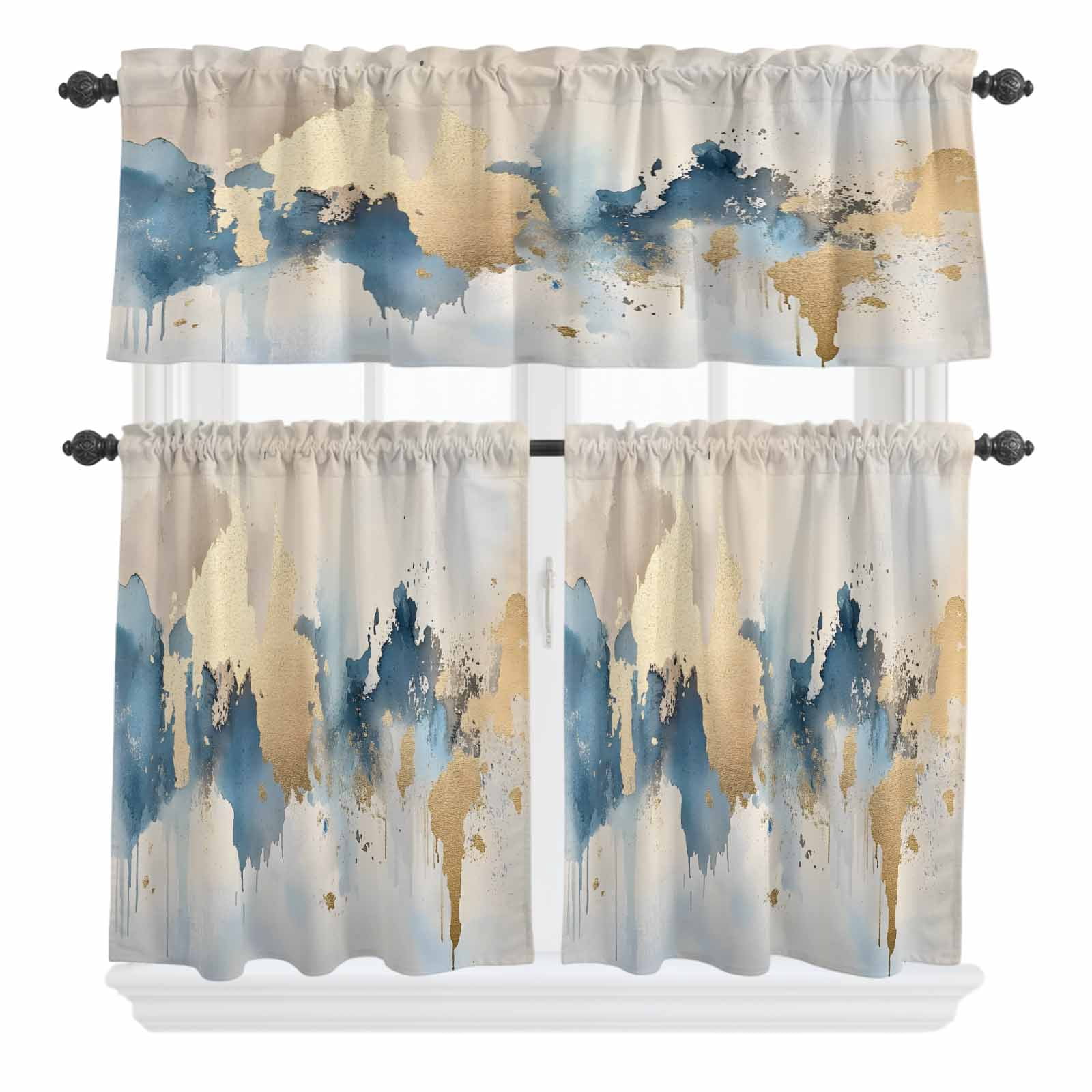 Abstract Street Art Curtain Valances Set Yellow Gary Color Stitching ...