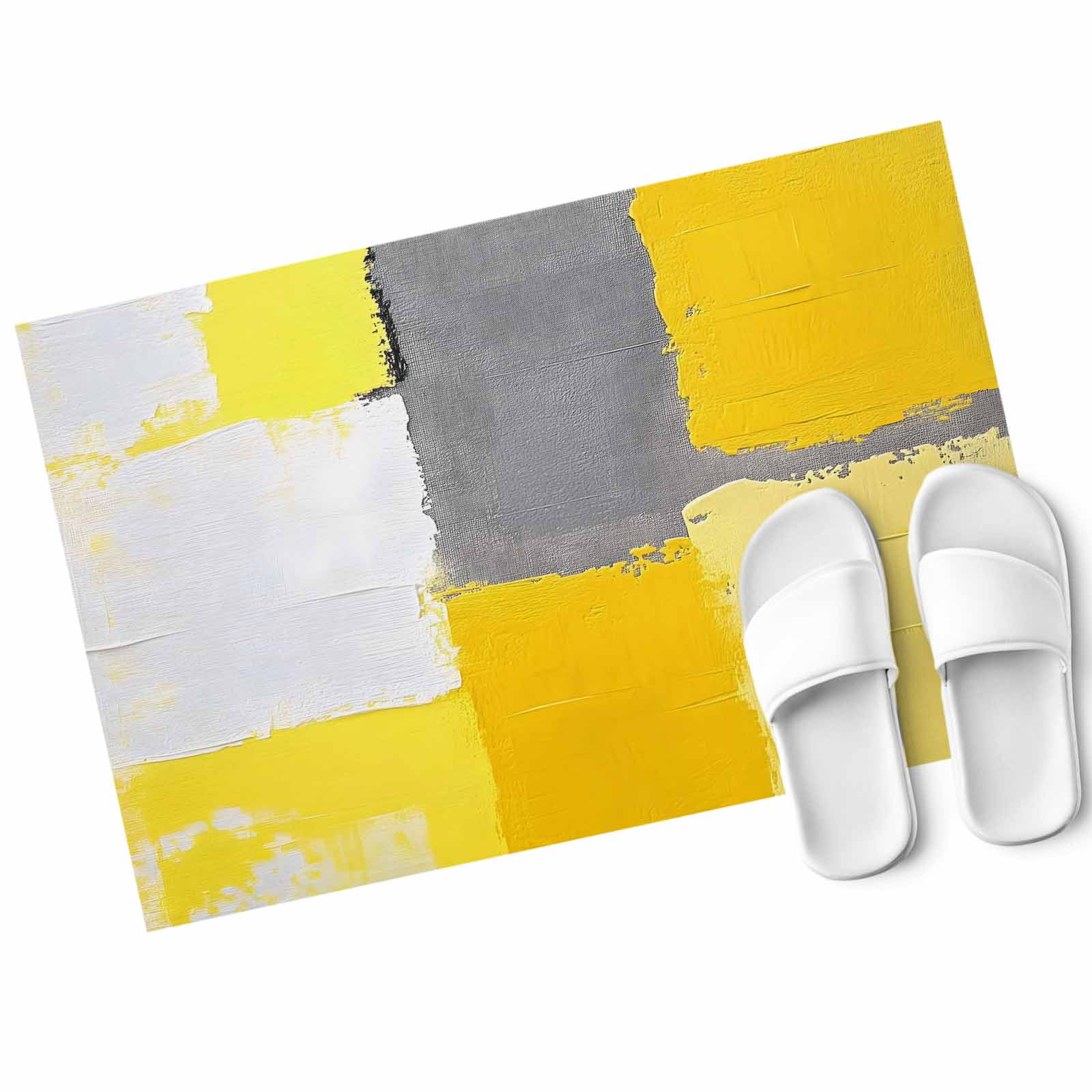 Abstract Street Art Door Mat Yellow Gary Color Stitching Non Slip ...