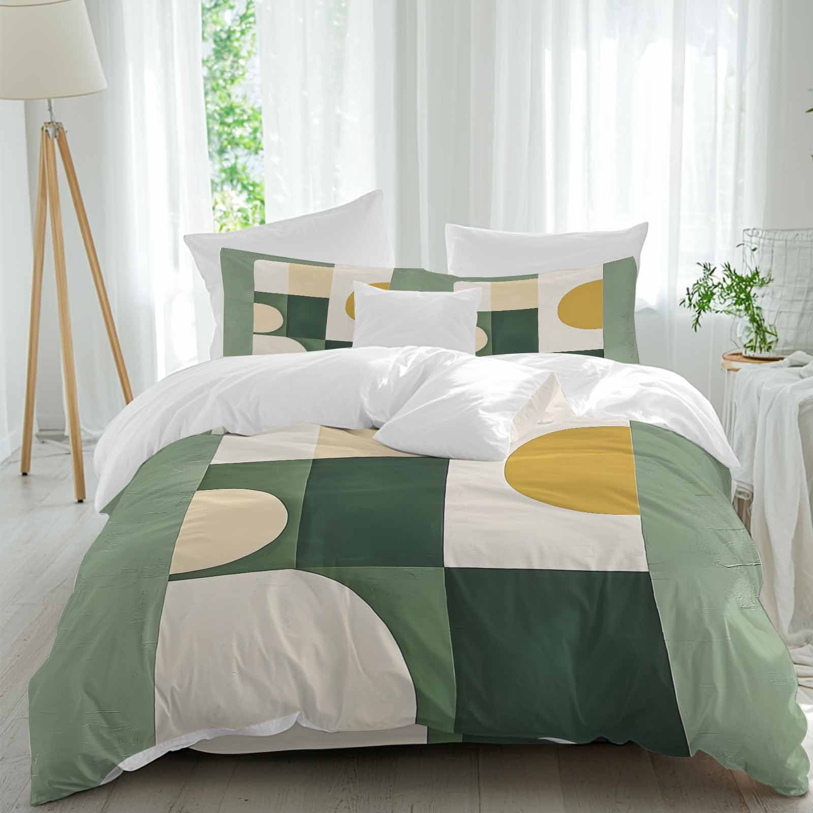 Abstract Street Art Duvet Cover Set Queen Size, Watercolor Green Decor ...