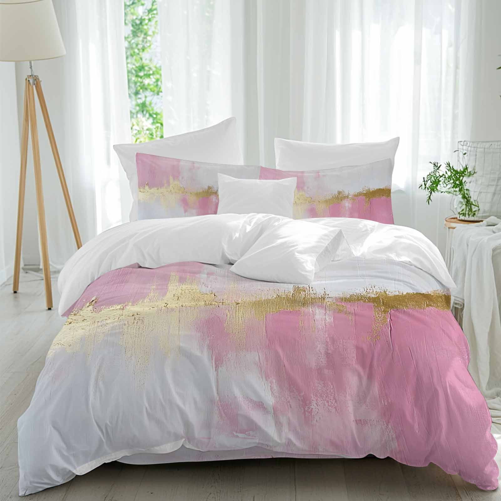 Abstract Street Art Duvet Cover Set Twin Size, Pink Gold Ornamental ...