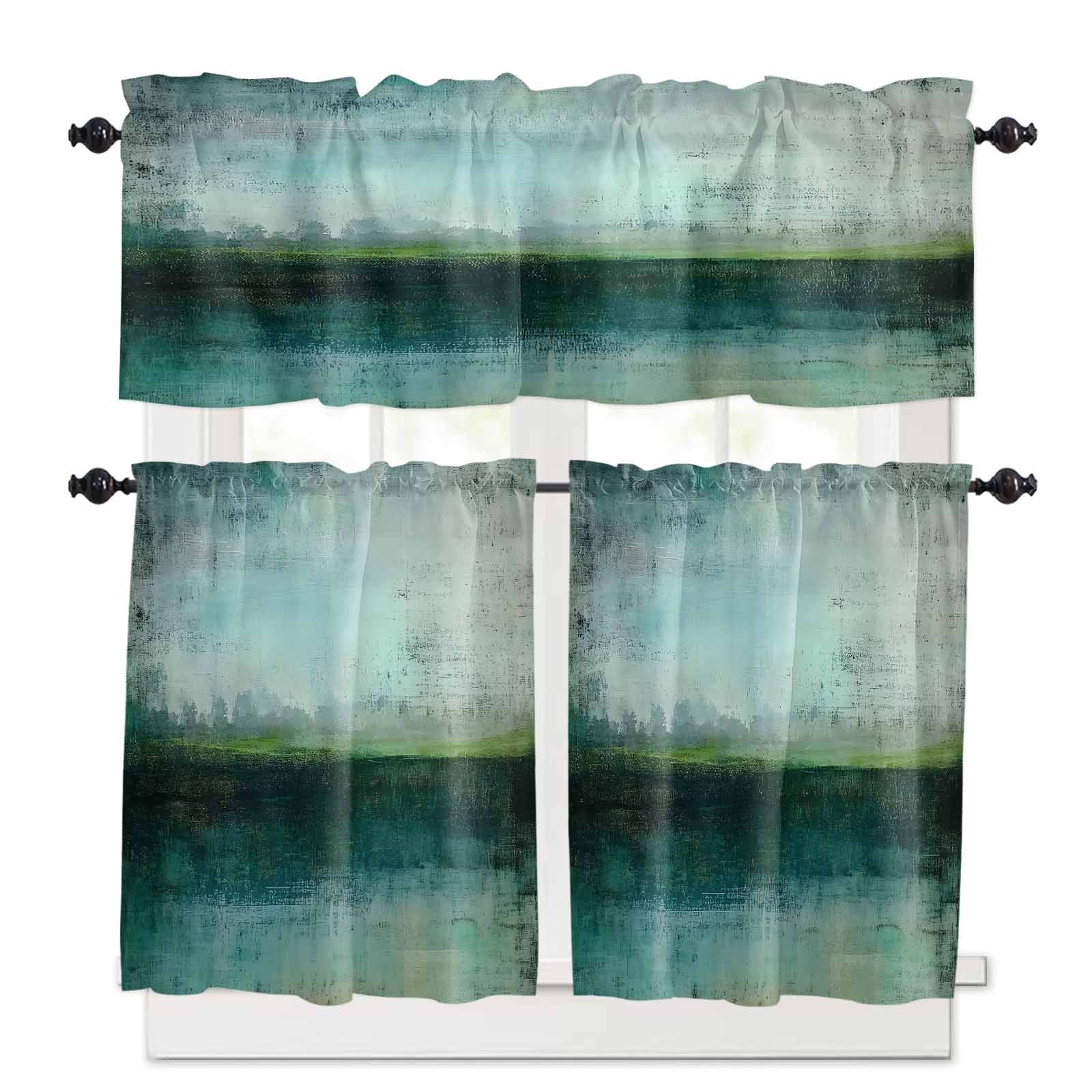 Abstract Street Art Kitchen Curtains and Valances Set, Vintage Green ...
