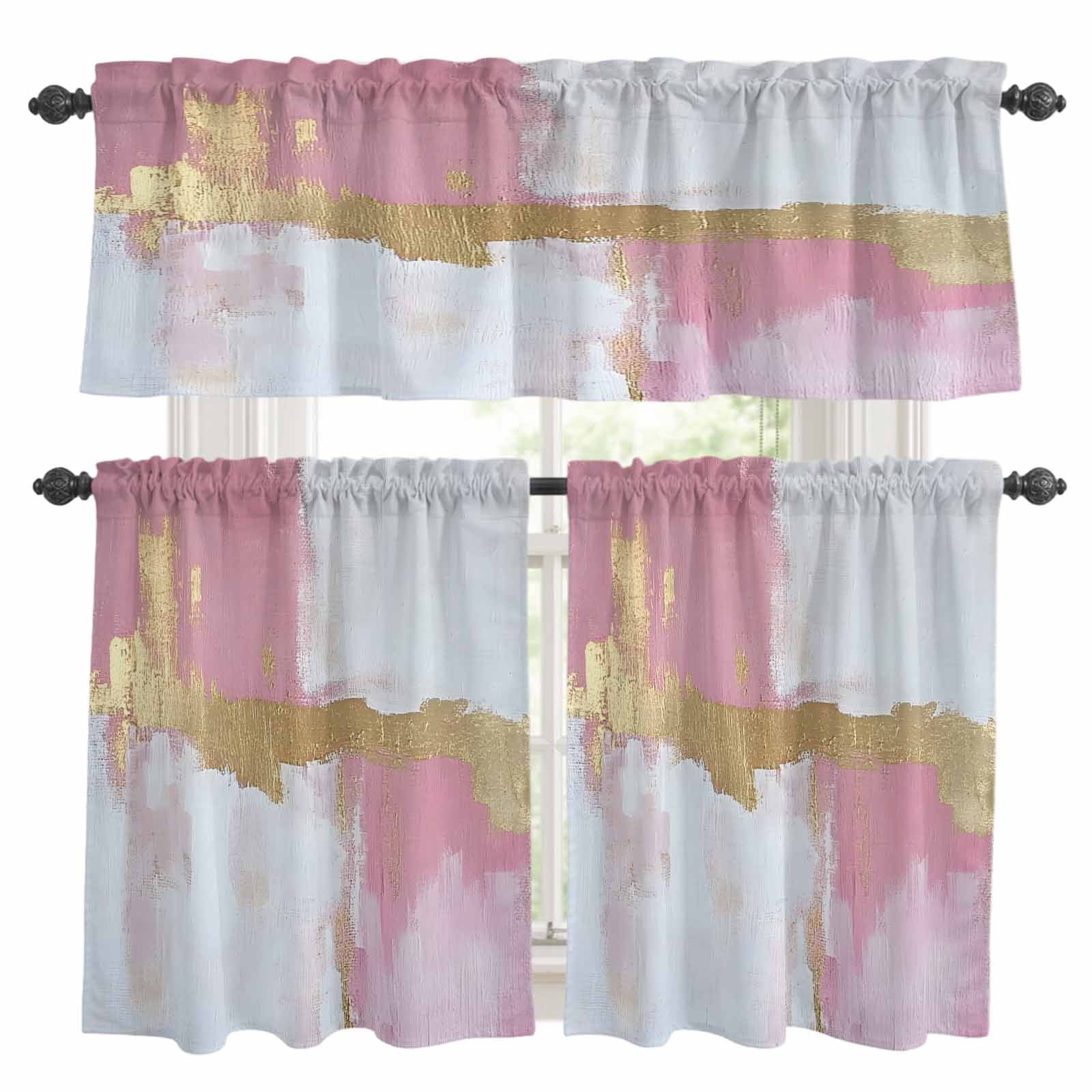 Abstract Street Art Kitchen Curtains Valances and Tiers Set of 3 Pink ...