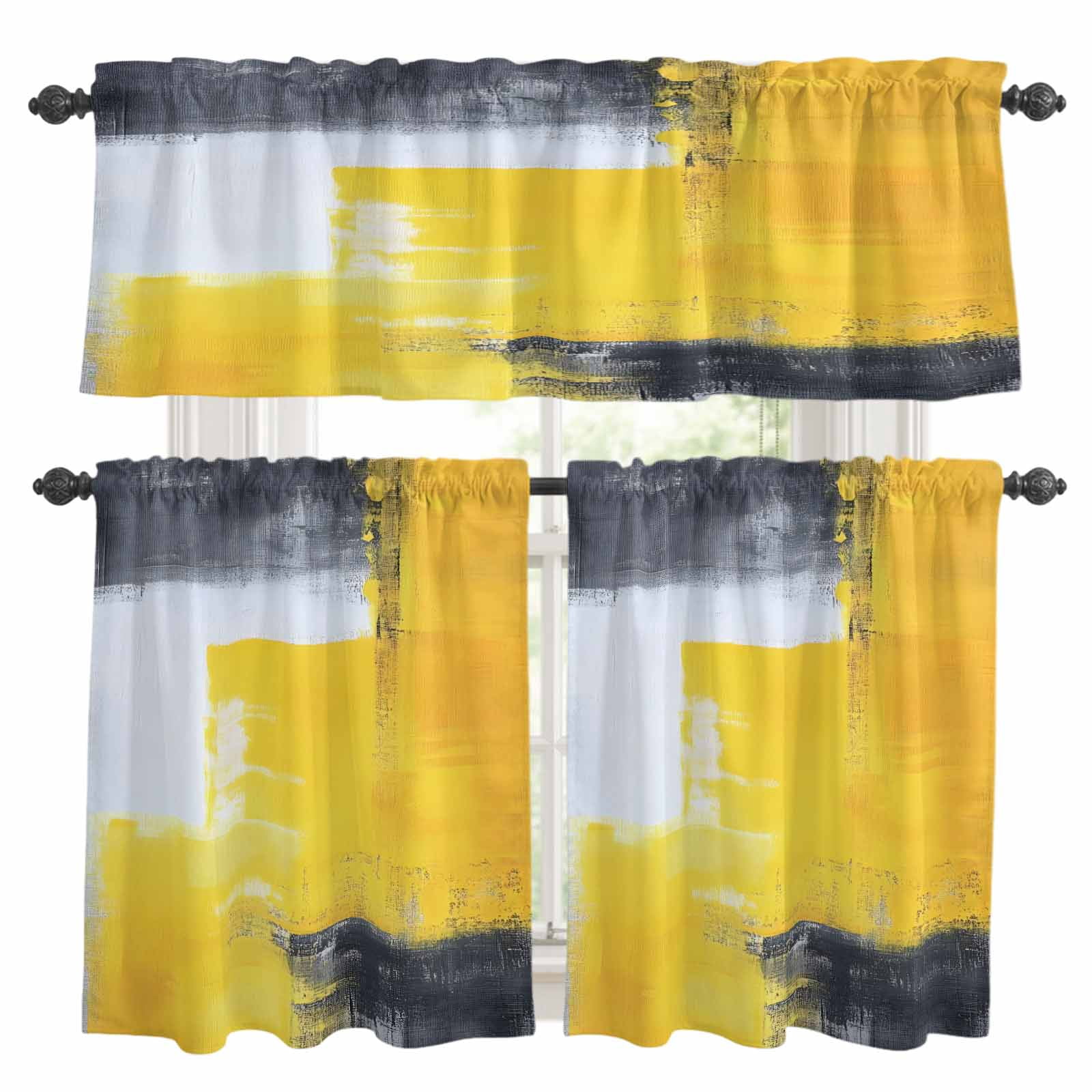 Abstract Street Art Kitchen Curtains Valances and Tiers Set of 3 Retro ...