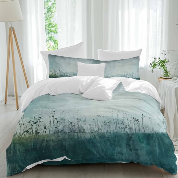 Abstract Street Art Queen Duvet Cover Set, Retro Watercolor Green ...