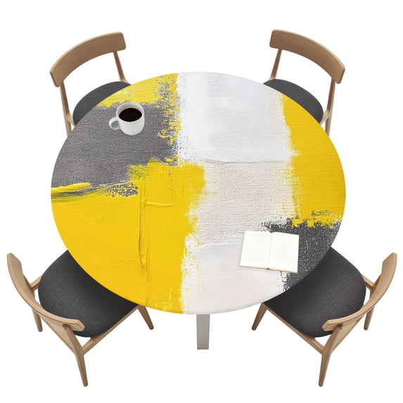 Abstract Street Art Round Fitted Tablecloth Gary Yellow Color Stitching ...