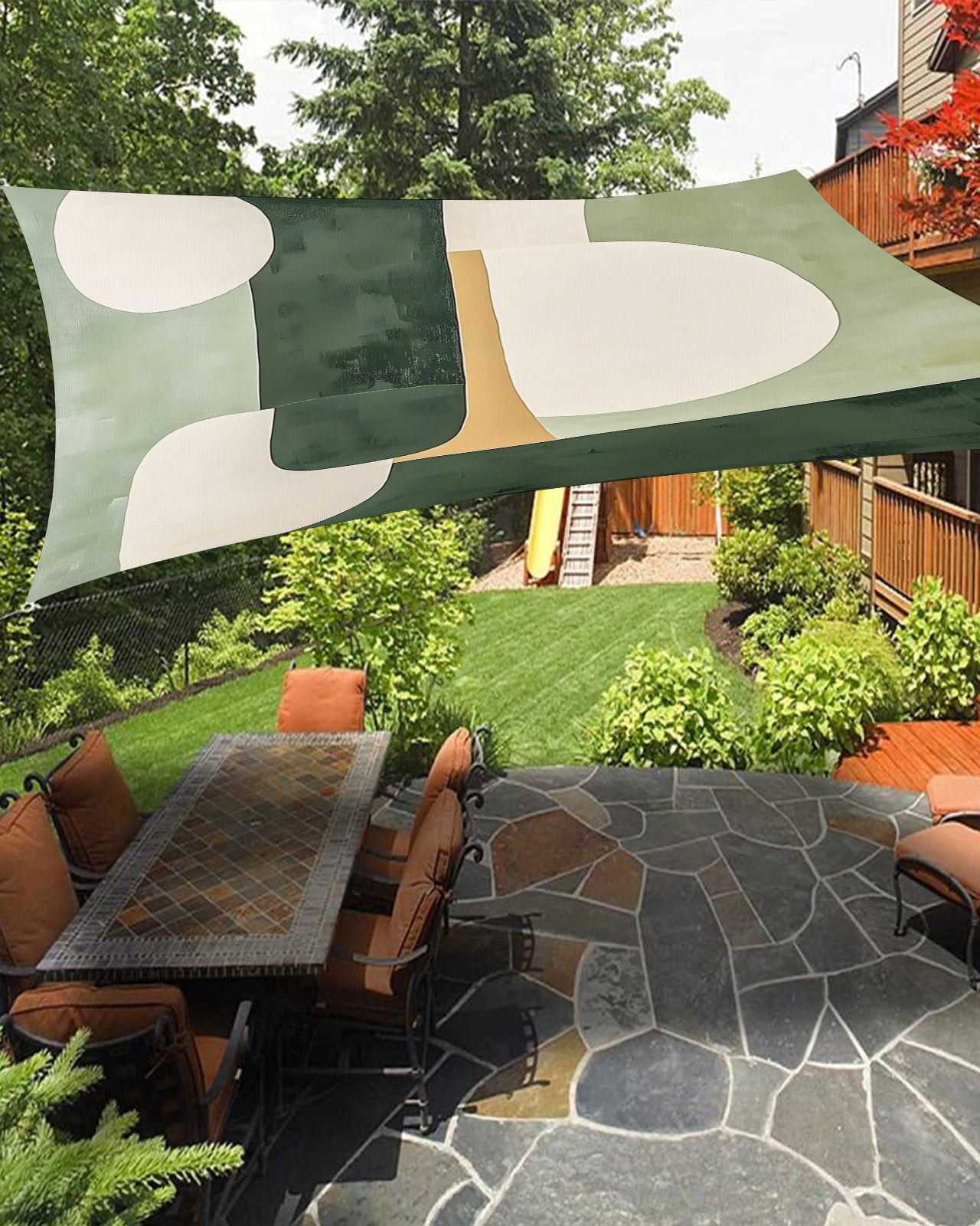 Abstract Street Art Sun Shade Sail 14'X18' Watercolor Green Geometric ...