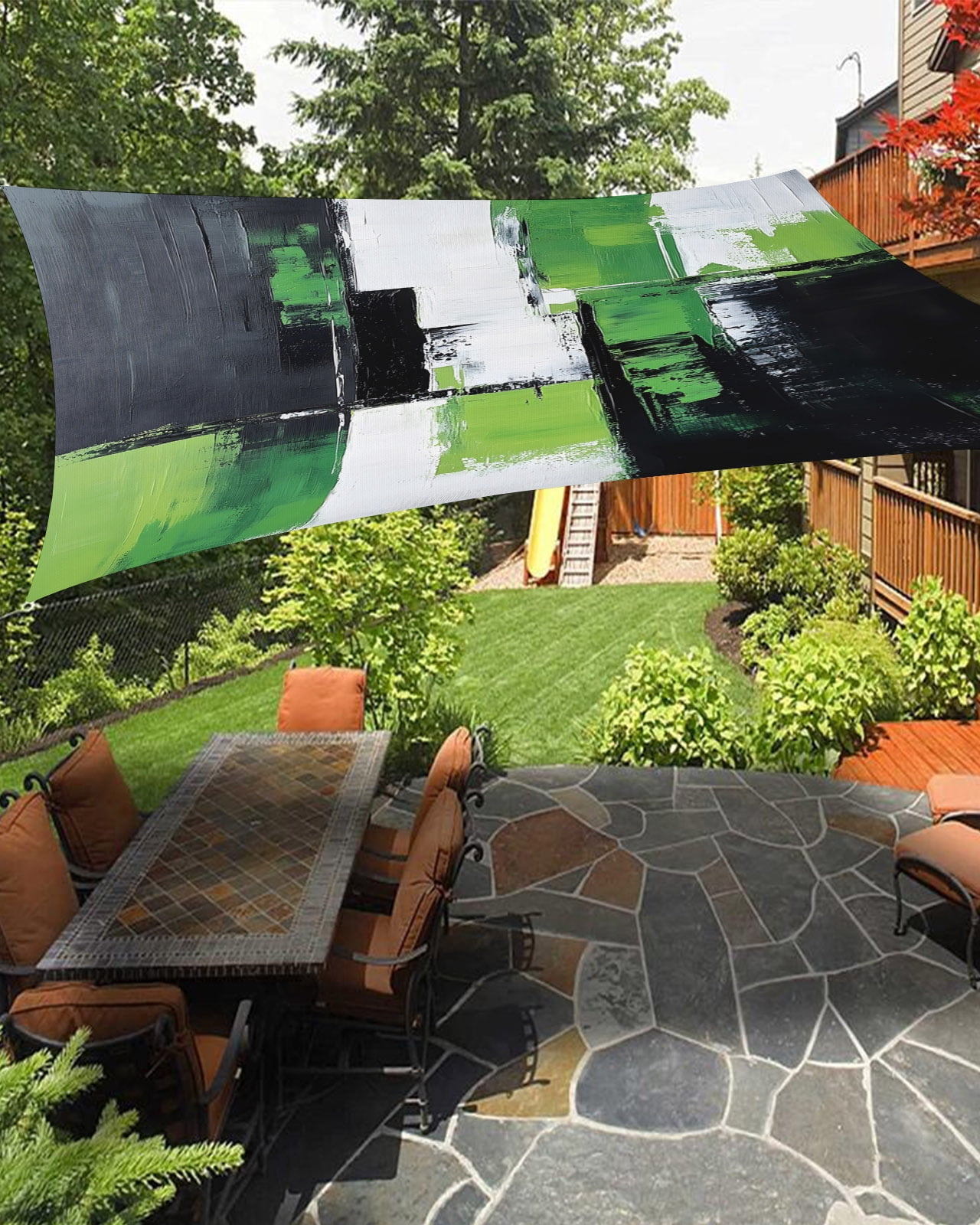 Abstract Street Art Sun Shade Sail 8'X10' Green Black Graffiti ...