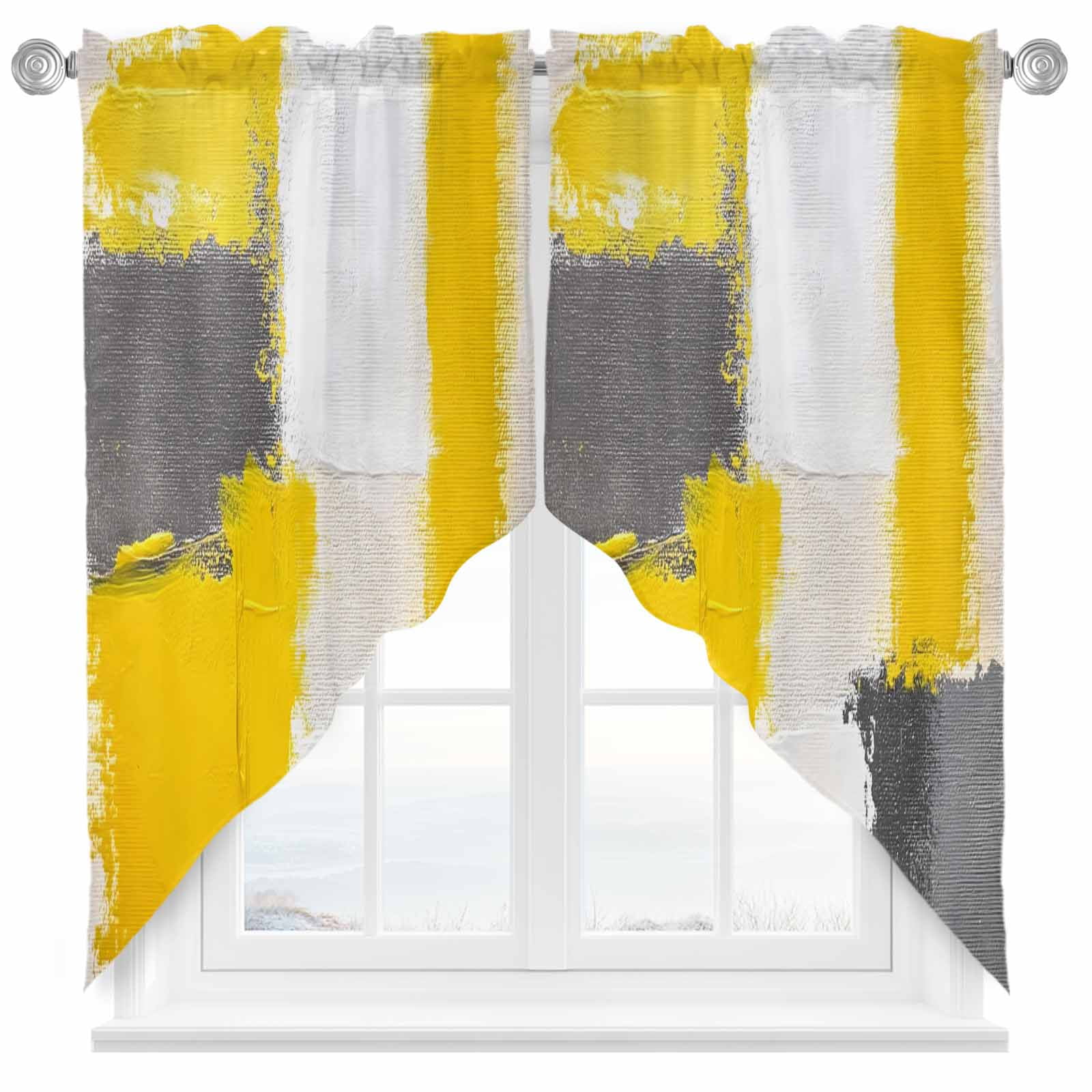 Abstract Street Art Swag Valances for Windows 2 Pack Gary Yellow Color ...