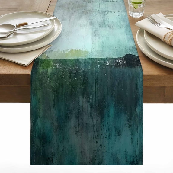 Abstract Street Art Table Runner 13x36 inch Retro Green Watercolor ...