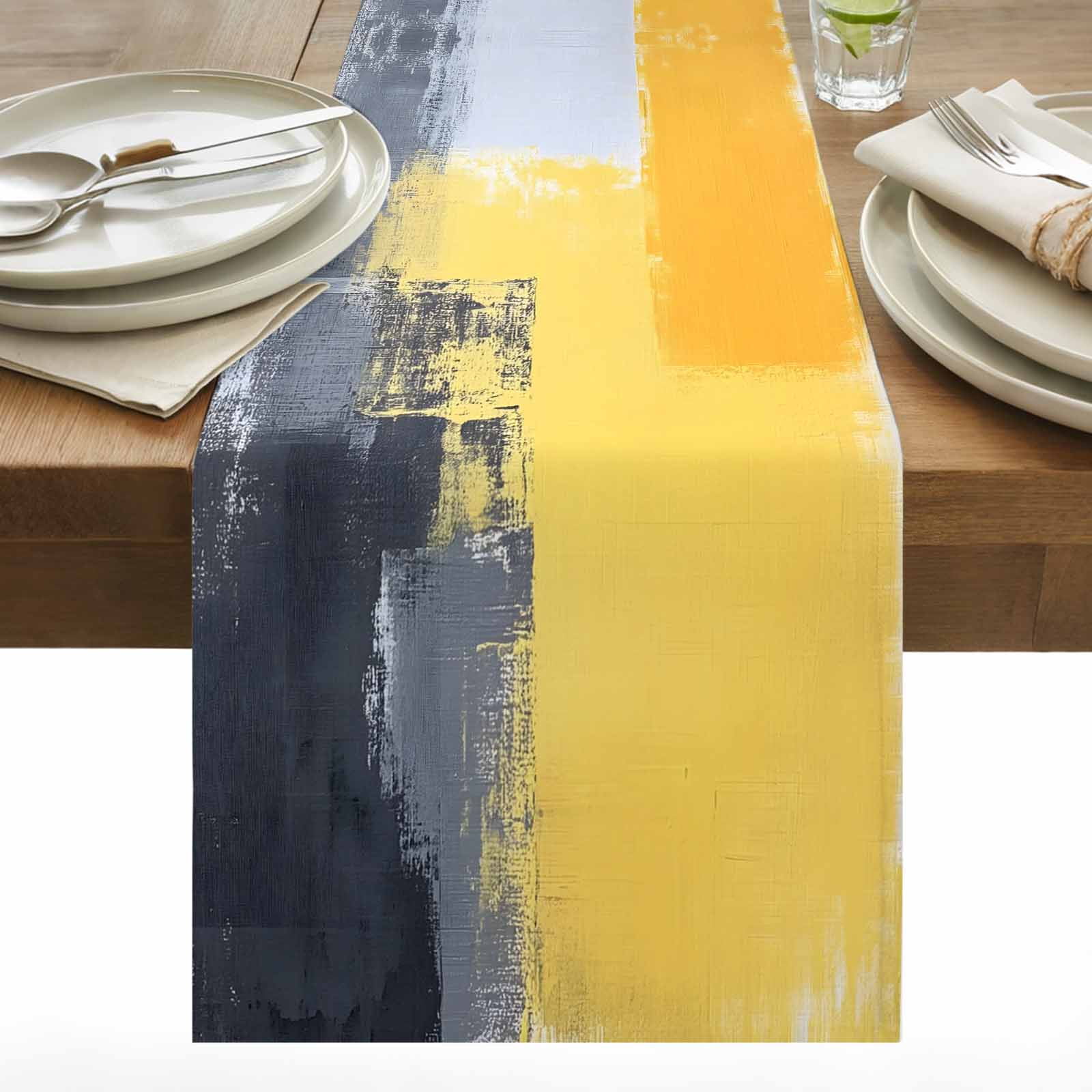 Abstract Street Art Table Runner 13x48 inch Retro Gary Yellow Graffiti ...