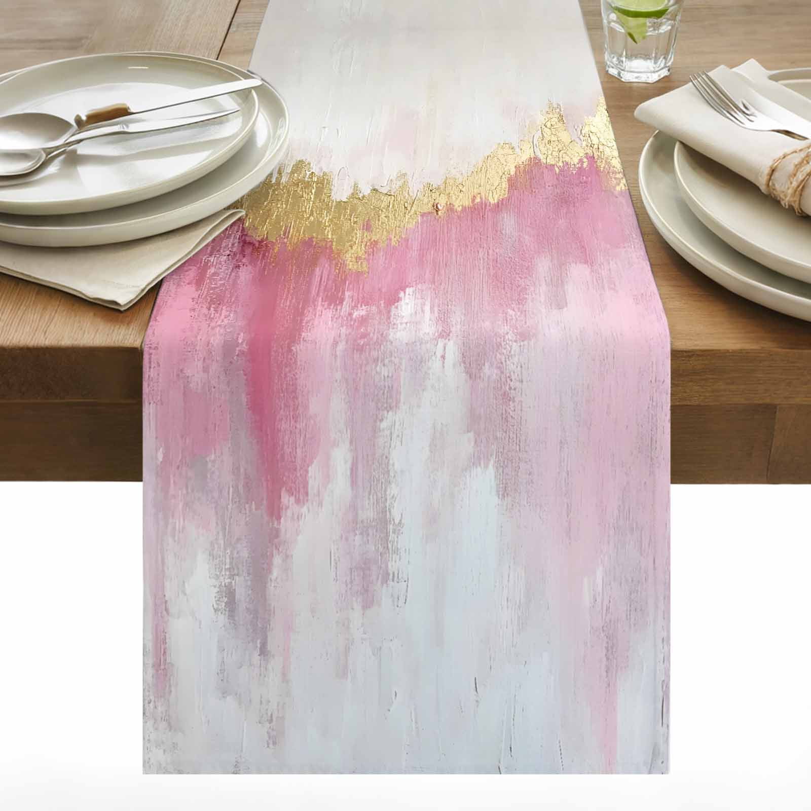 Abstract Street Art Table Runner 13x72 inch Pink Gold Geometric Style ...
