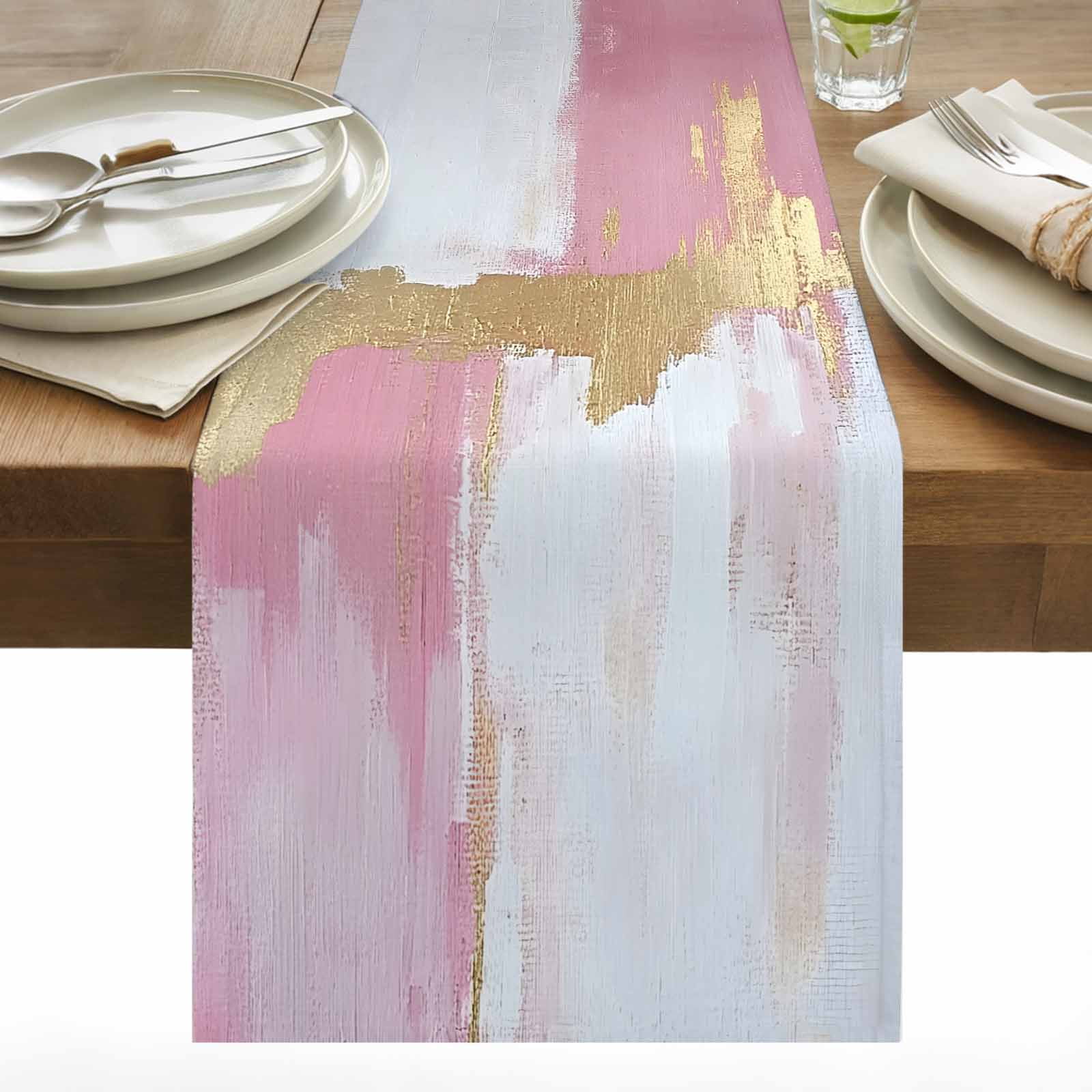 Abstract Street Art Table Runner 13x72 inch Pink Gold Striped Design ...