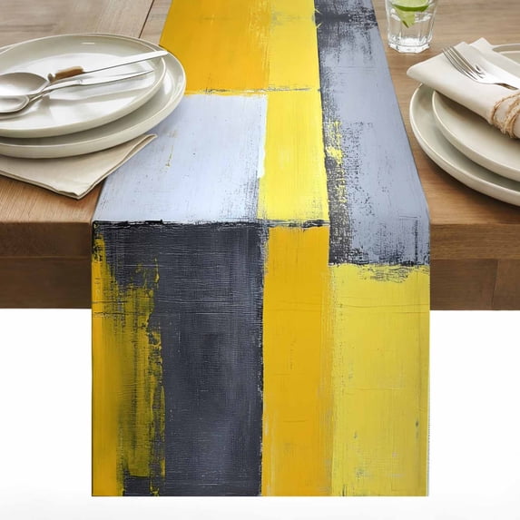 Abstract Street Art Table Runner 13x72 inch Yellow Grey Color Stitching ...