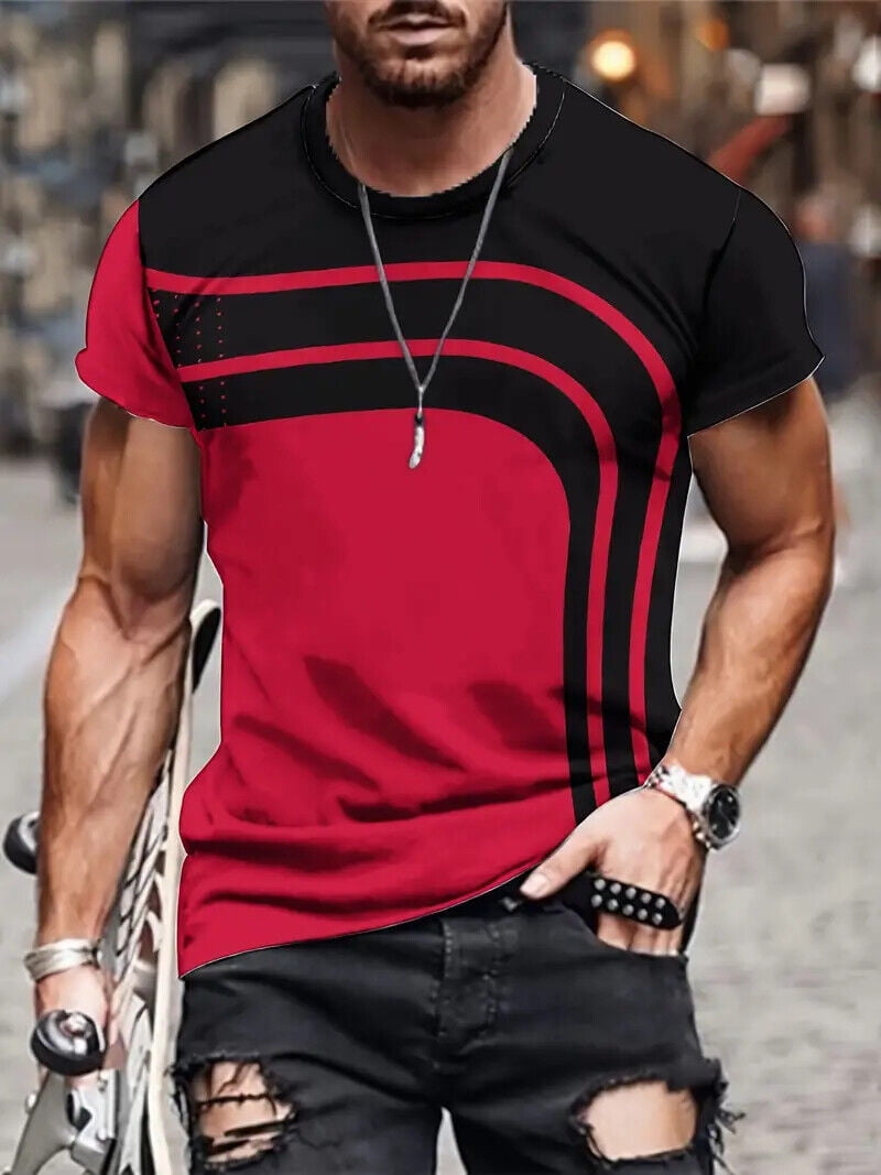 Abstract Streetwear Casual Red Black Graphic Casual Color Block Men ...