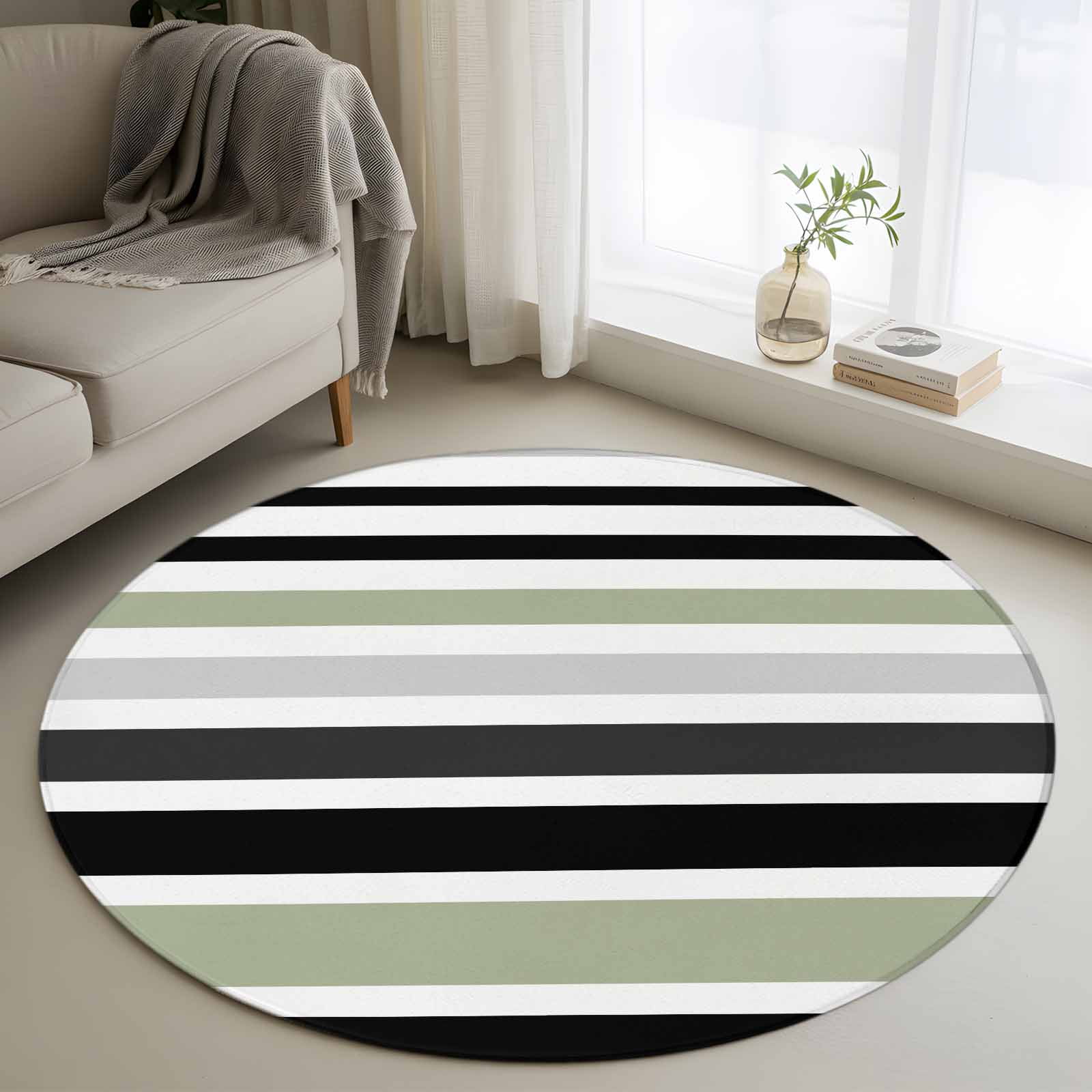 Abstract Stripe 3' Round Rug for Bathroom Accent Bedside Corner ...