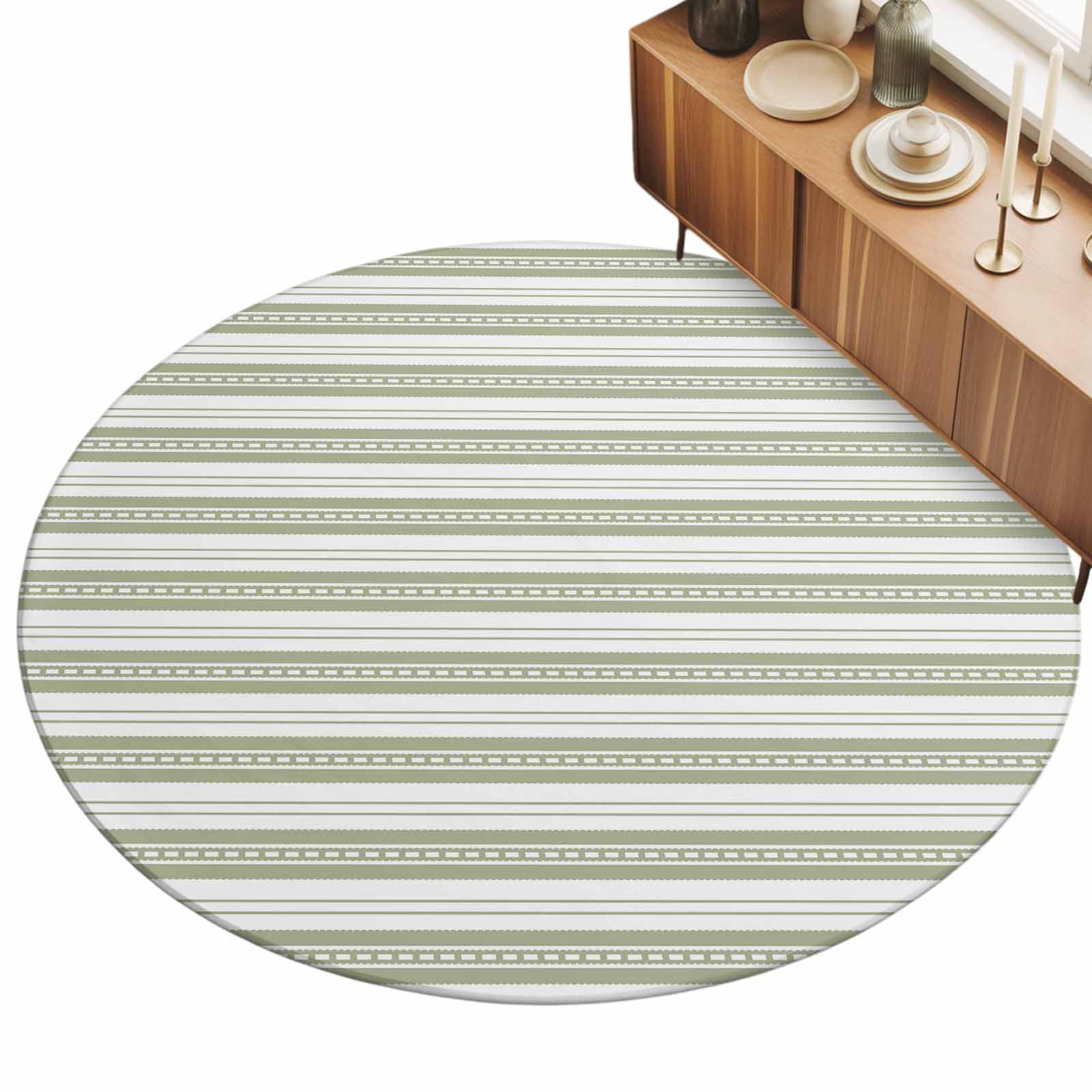 Abstract Stripe Area Rugs 3' (Round) Classic Sage Green Point Lines ...