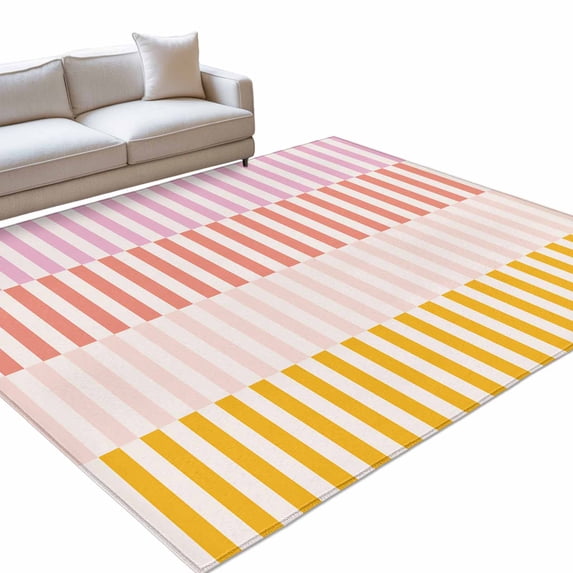 Abstract Stripe Area Rugs 8x10ft Classic Pink Yellow Lines Art Floor ...