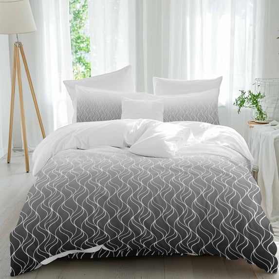 Abstract Stripe Black Gradient Full Size Bed Set,Modern Morocco Line ...