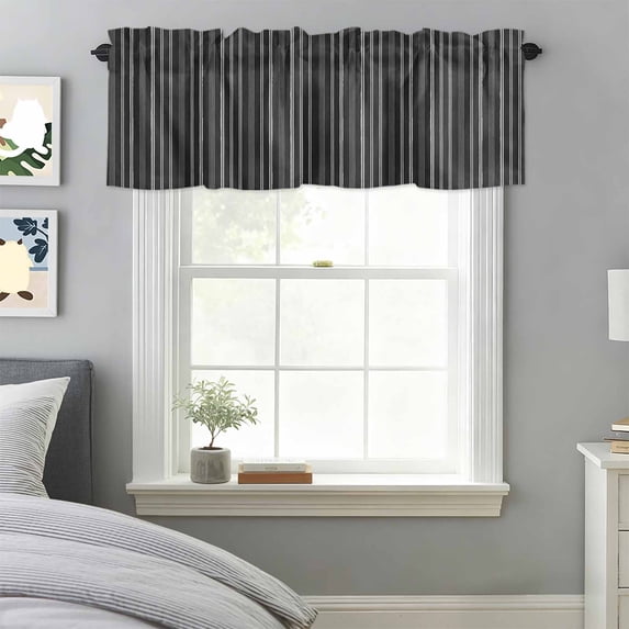 Abstract Stripe on Black Valances for Windows,Kitchen Valance Rod ...