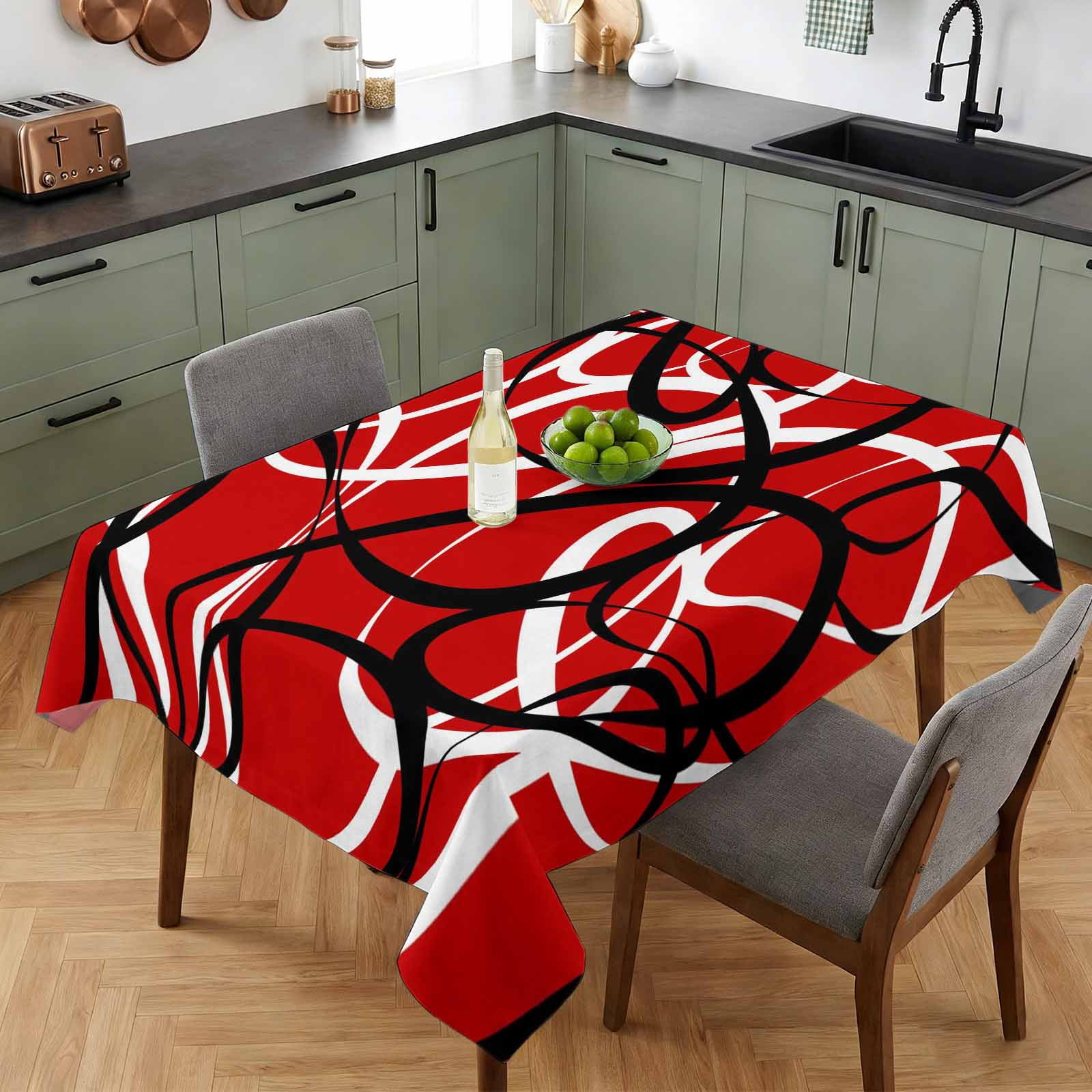 Abstract Stripe Black White on Red Table Cloth 52x70in, Waterproof ...