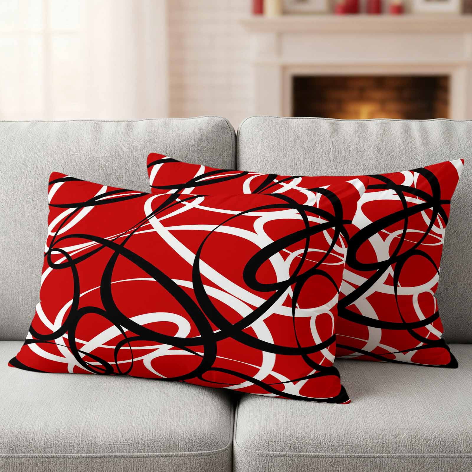 Abstract Stripe Black White on Red Waterproof Throw Pillow Covers Set ...