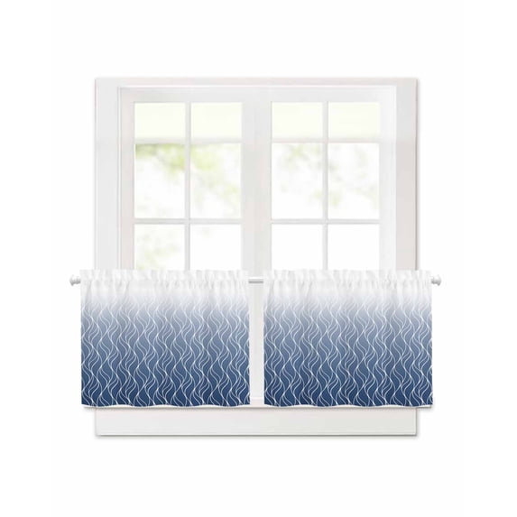 Abstract Stripe Blue Gradient Short Blackout Curtains 24 Inch Long ...
