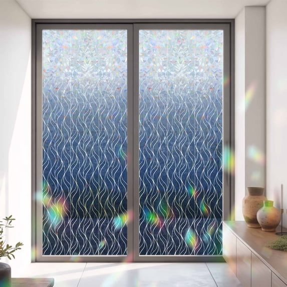 Abstract Stripe Blue Gradient Window Privacy Film, Rainbow Film ...