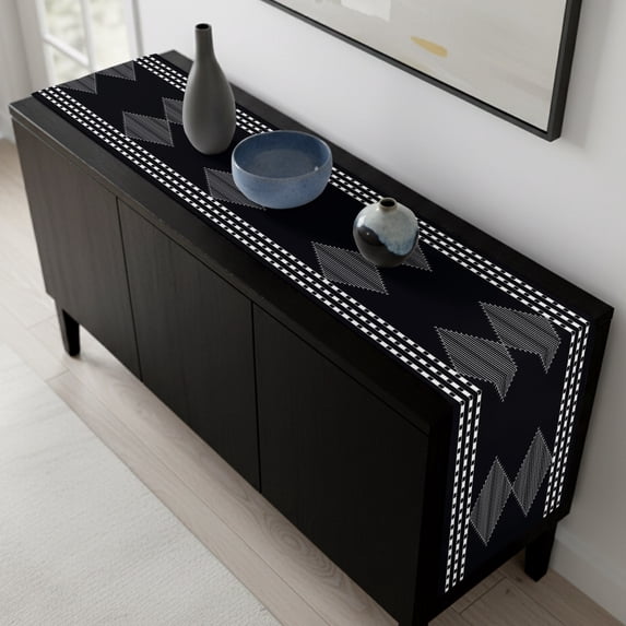 Abstract Stripe Diamond on Black Table Runner 90 Inches Long,Kitchen ...