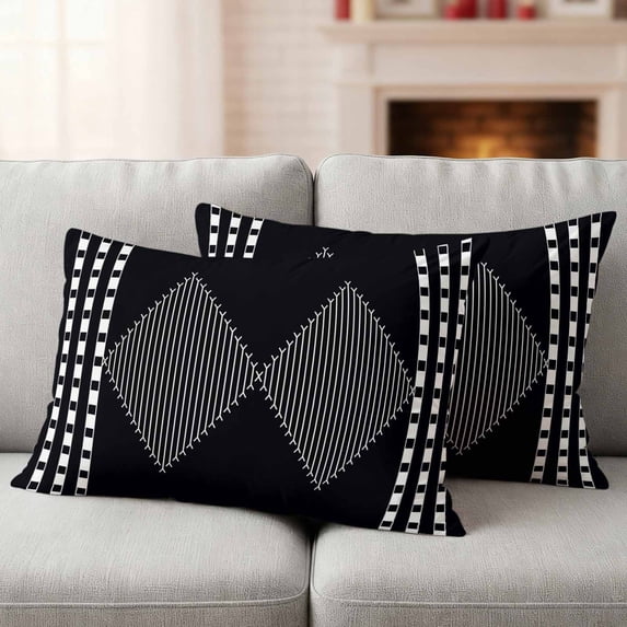 Abstract Stripe Diamond on Black Waterproof Throw Pillow Covers Set of ...